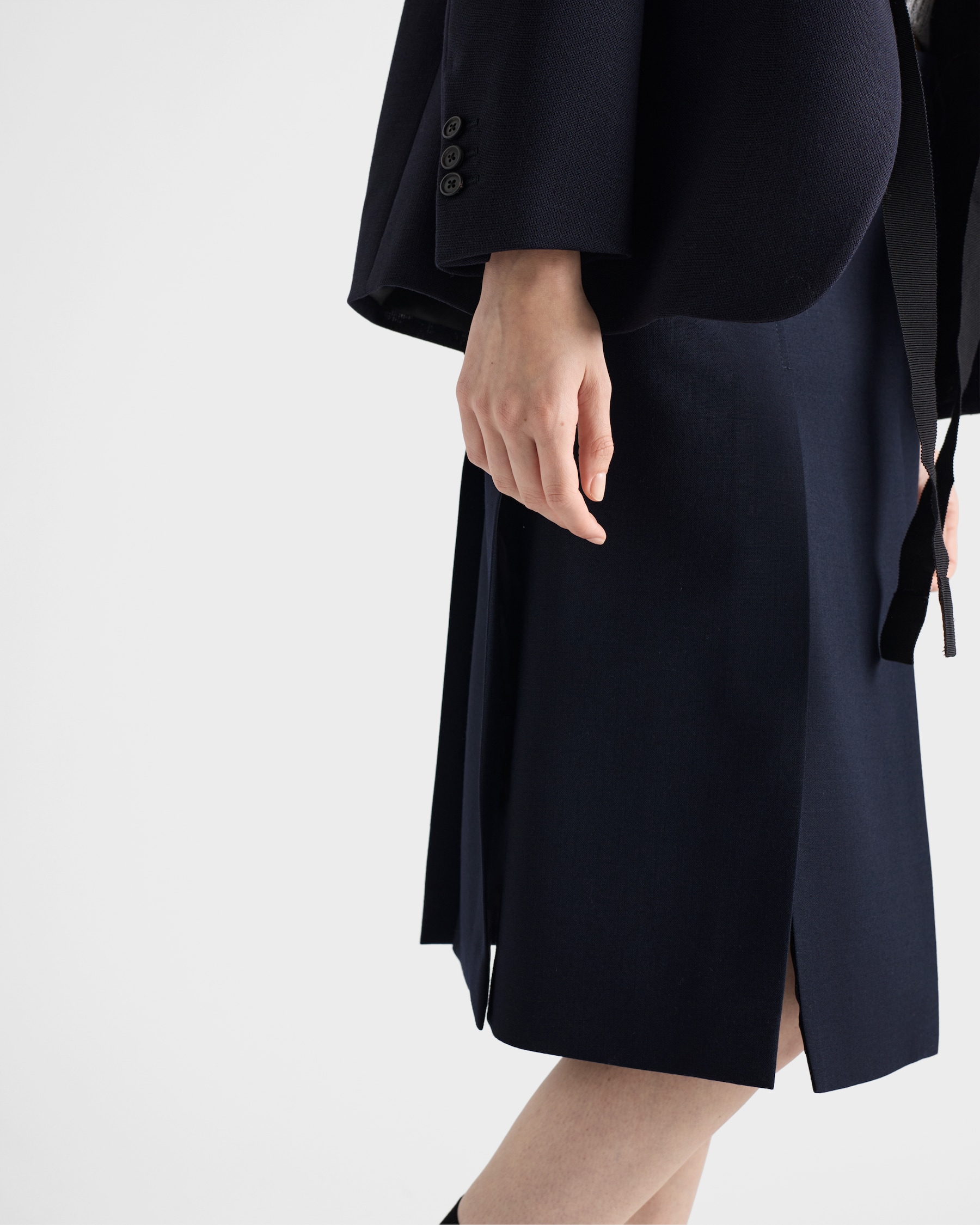 Navy Wool Hopsack Skirt | PRADA