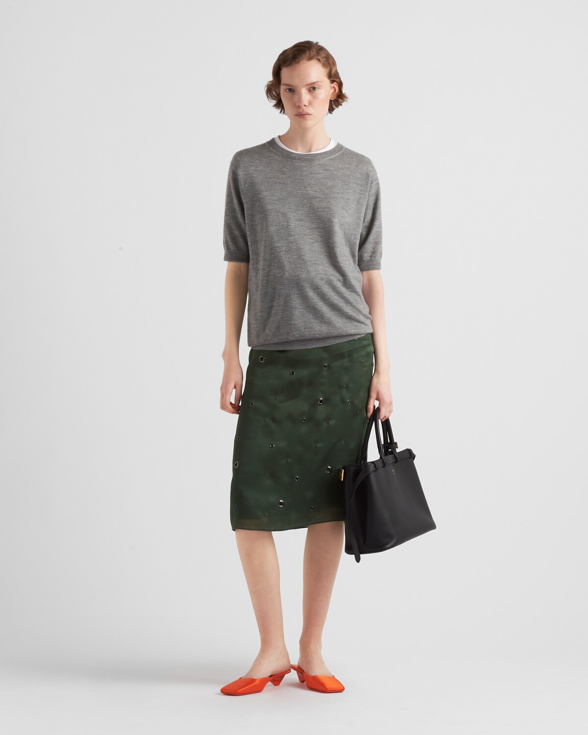 Green Grommet-embellished Organza Midi-skirt | PRADA
