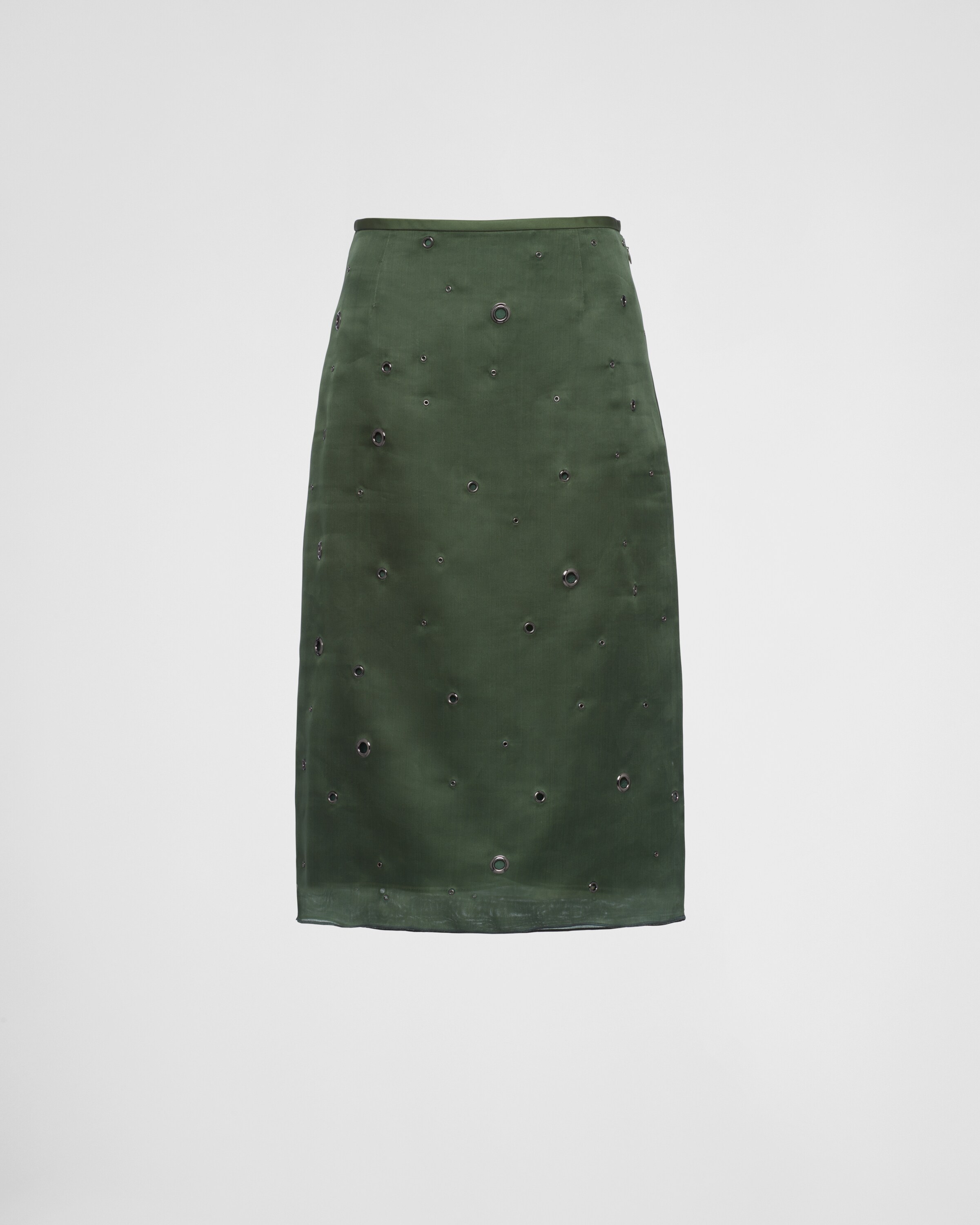 Green Grommet-embellished Organza Midi-skirt | PRADA