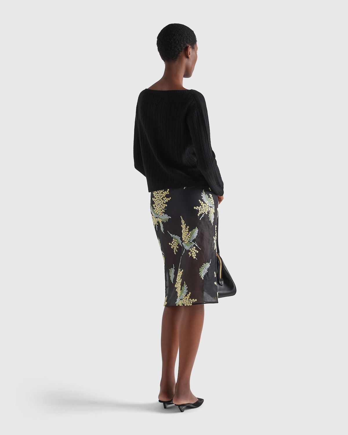 Black Embroidered Organza Midi-skirt | PRADA