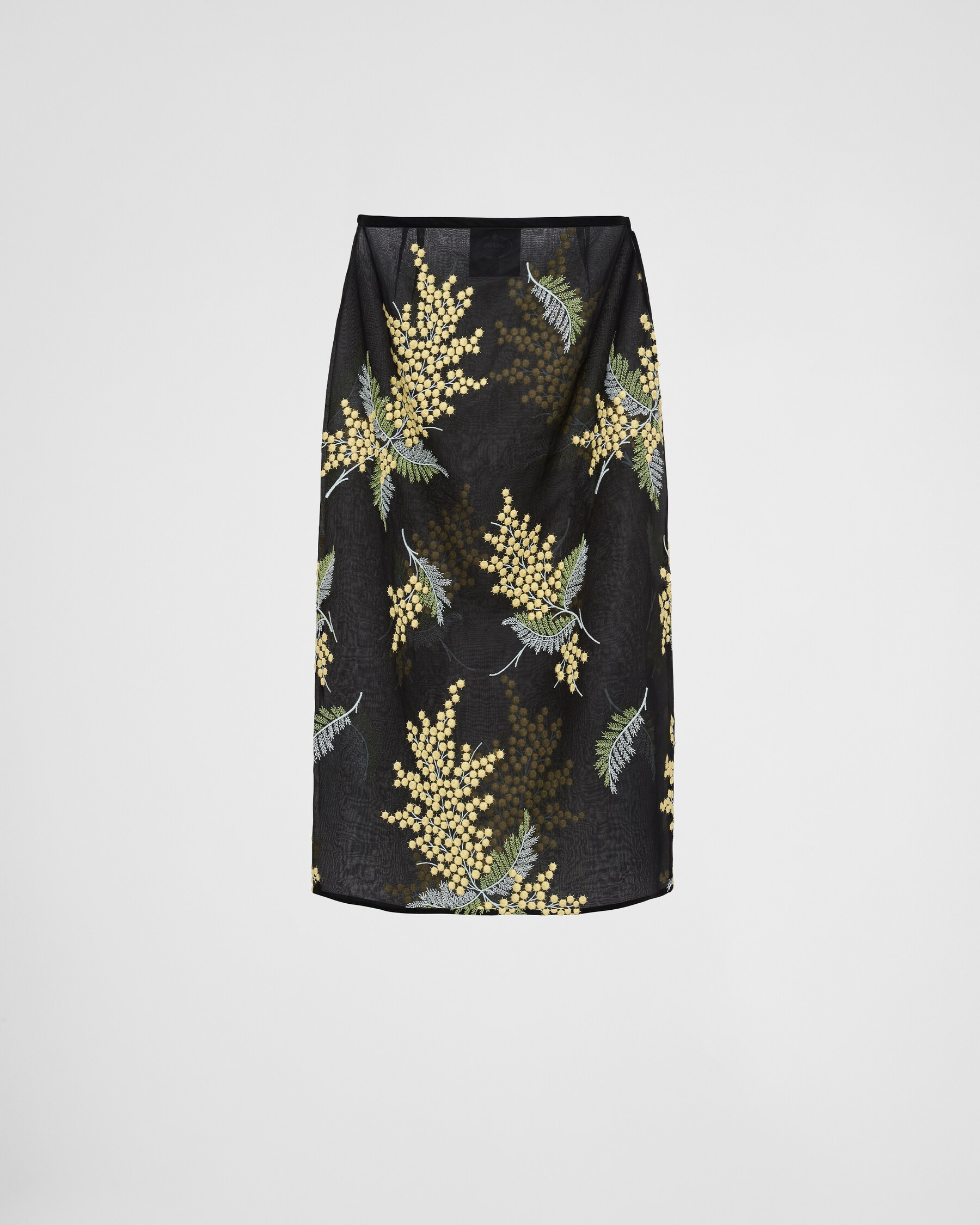 Black Embroidered Organza Midi-skirt | PRADA