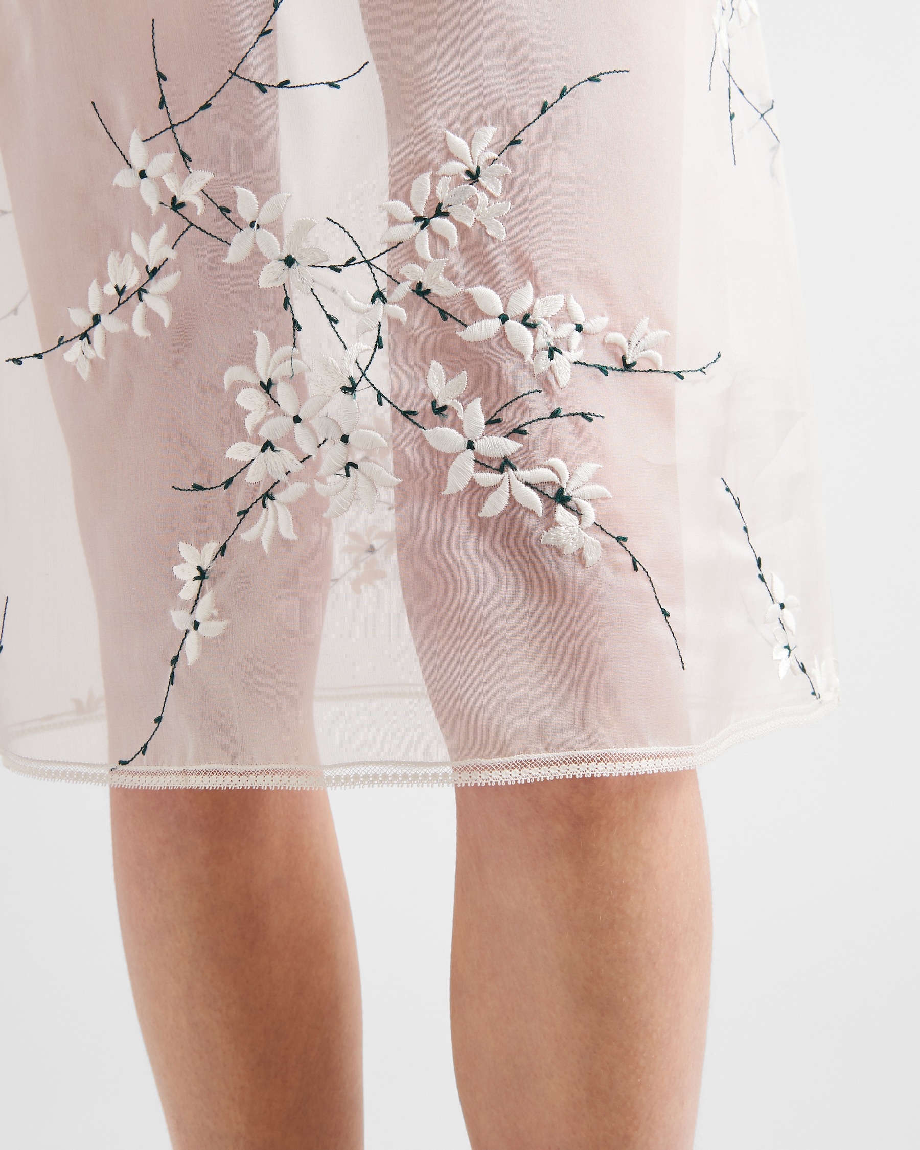 White Embroidered Organza Midi-skirt | PRADA