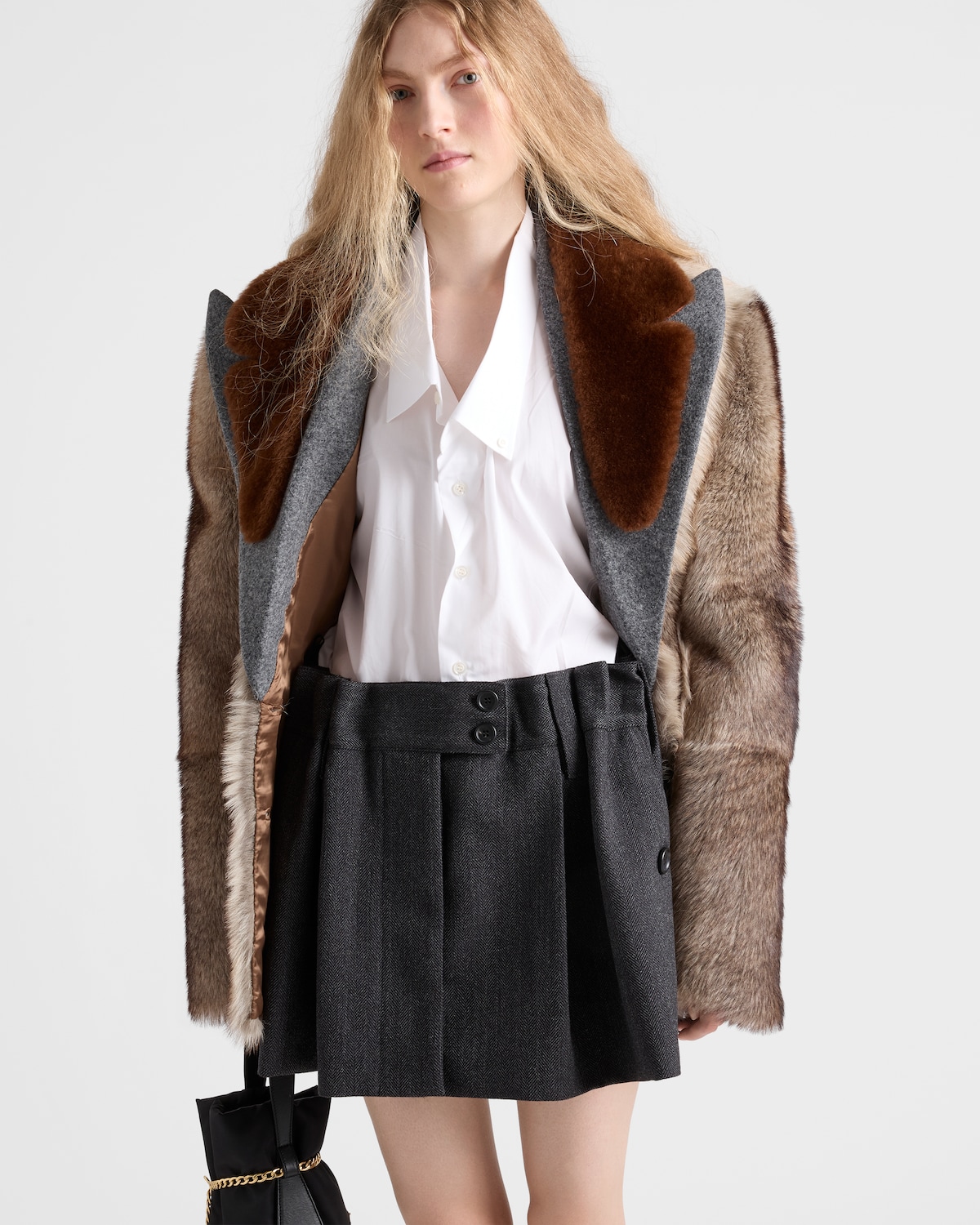 Anthracite Gray Chevron Wool Mini Skirt | PRADA - United States