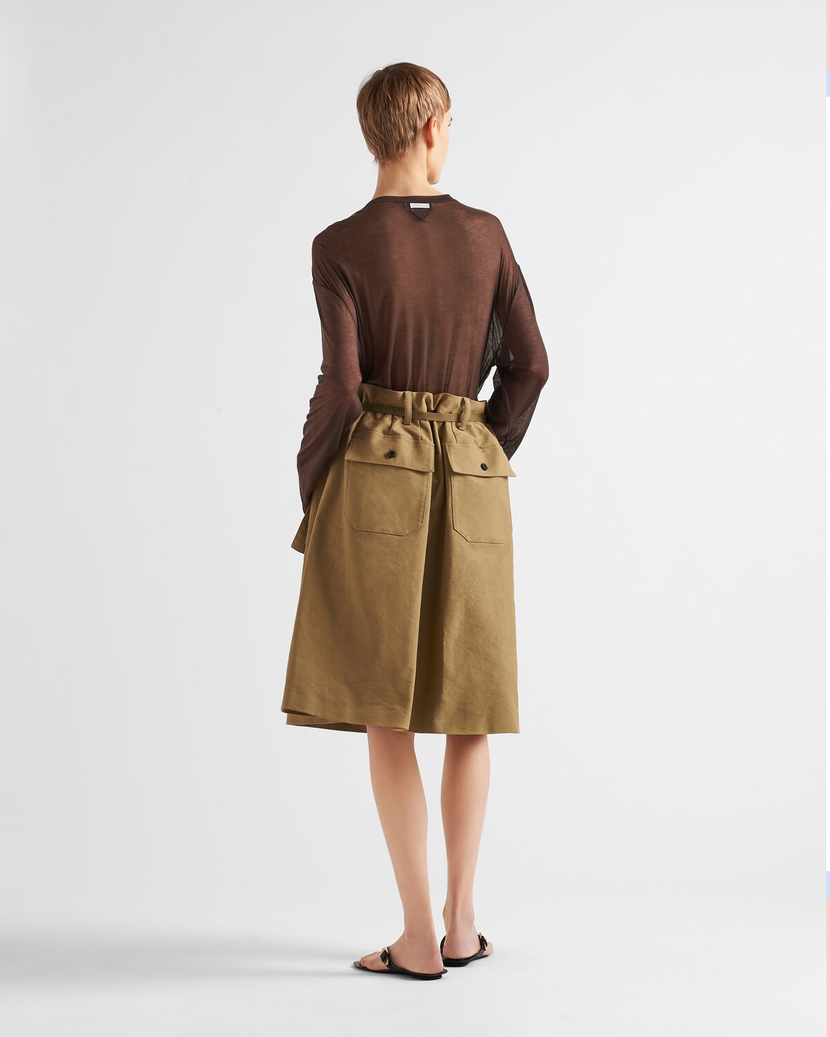 Olive Green Cotton Satin Midi-skirt | PRADA