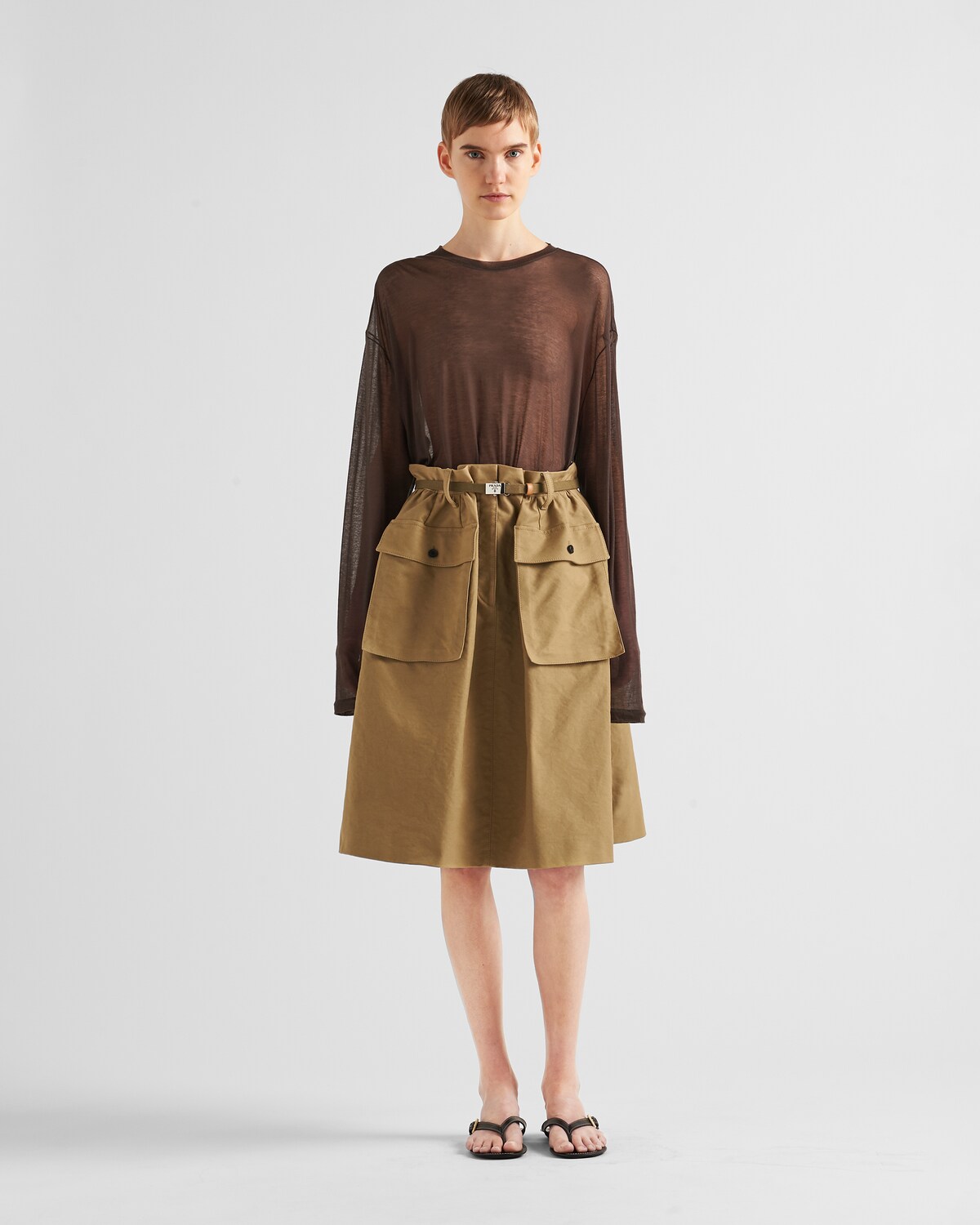 Olive Green Cotton Satin Midi-skirt | PRADA