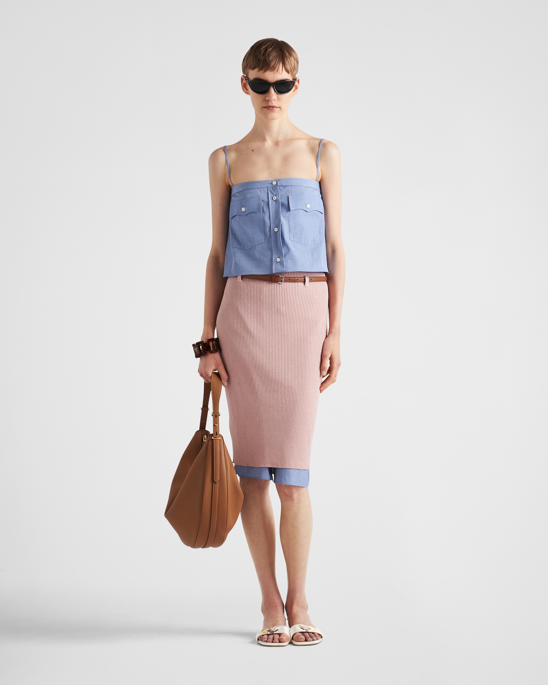 Sapphire Blue Fil-à-fil Skirt | PRADA