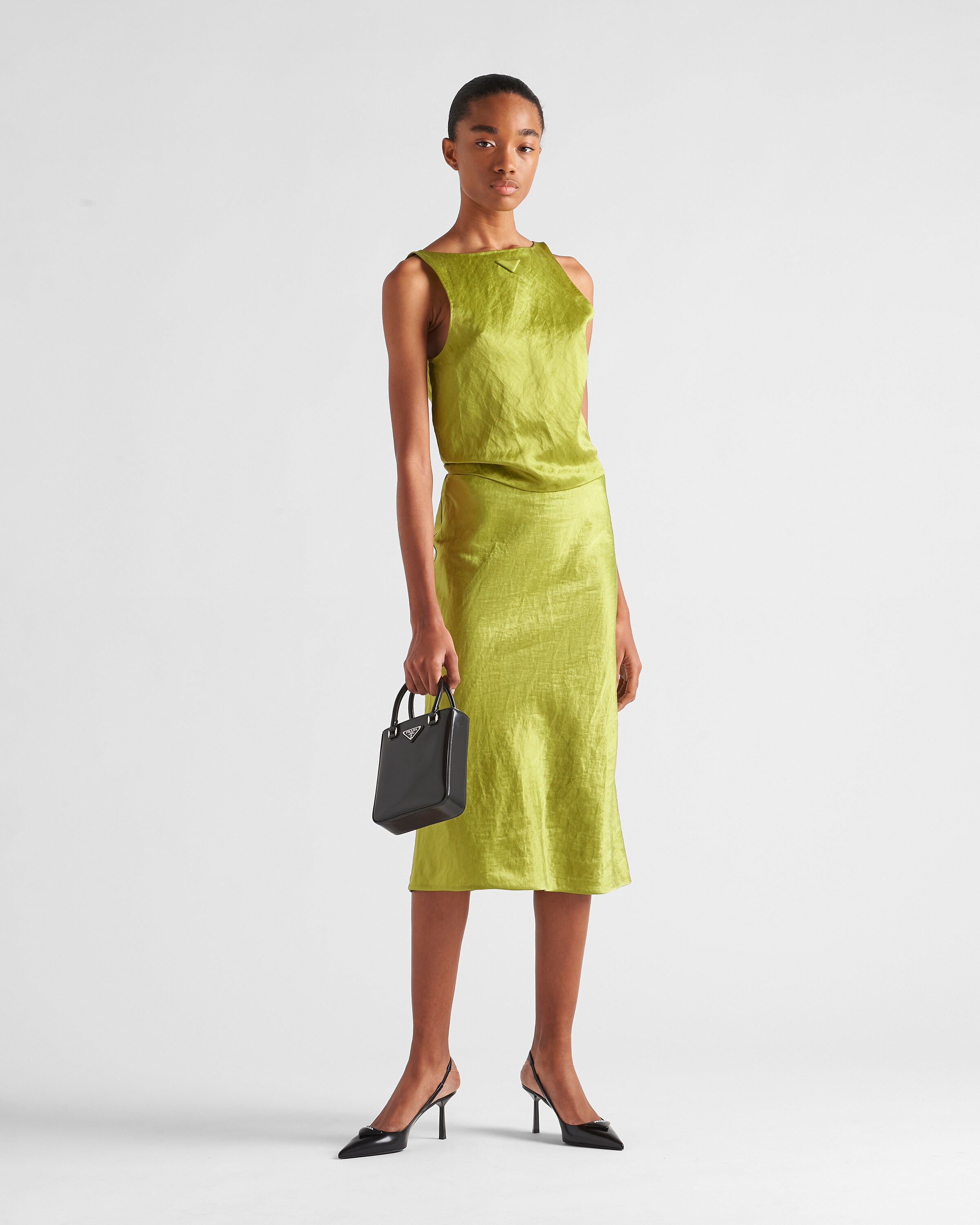Fern Green Satin Midi Skirt | PRADA