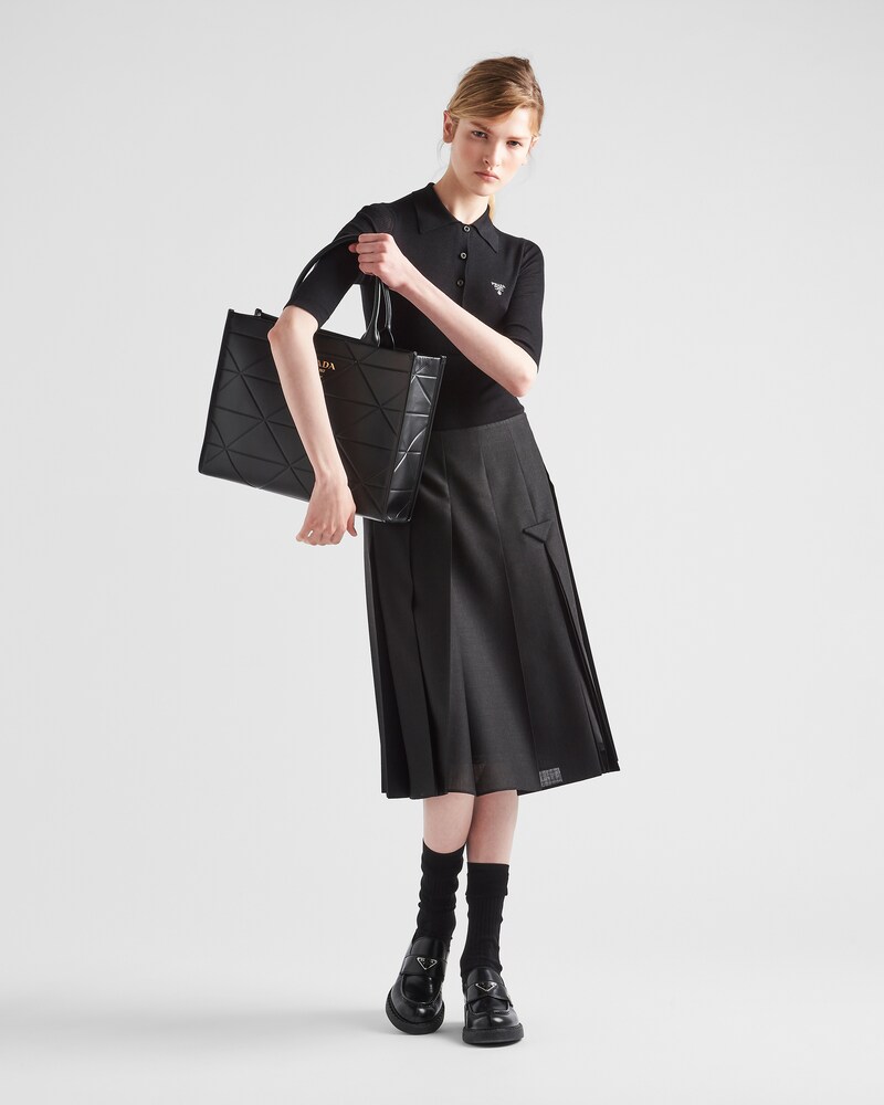 Anthracite Gray Pleated Kid Mohair Midi Skirt | PRADA