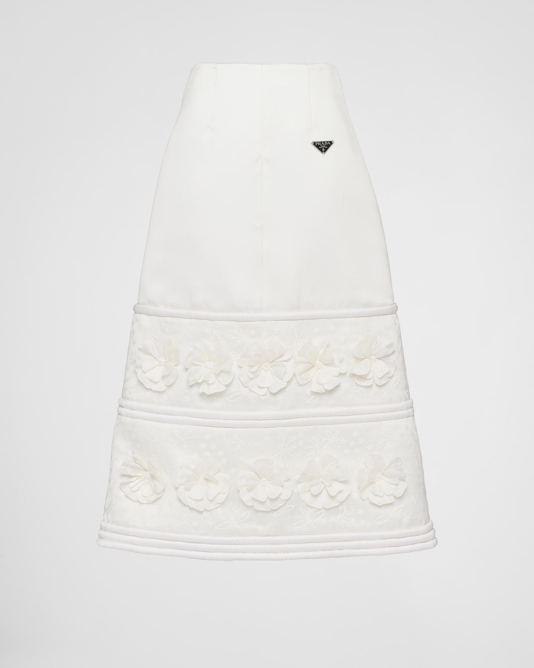 White Embroidered Organza Midi-skirt | PRADA