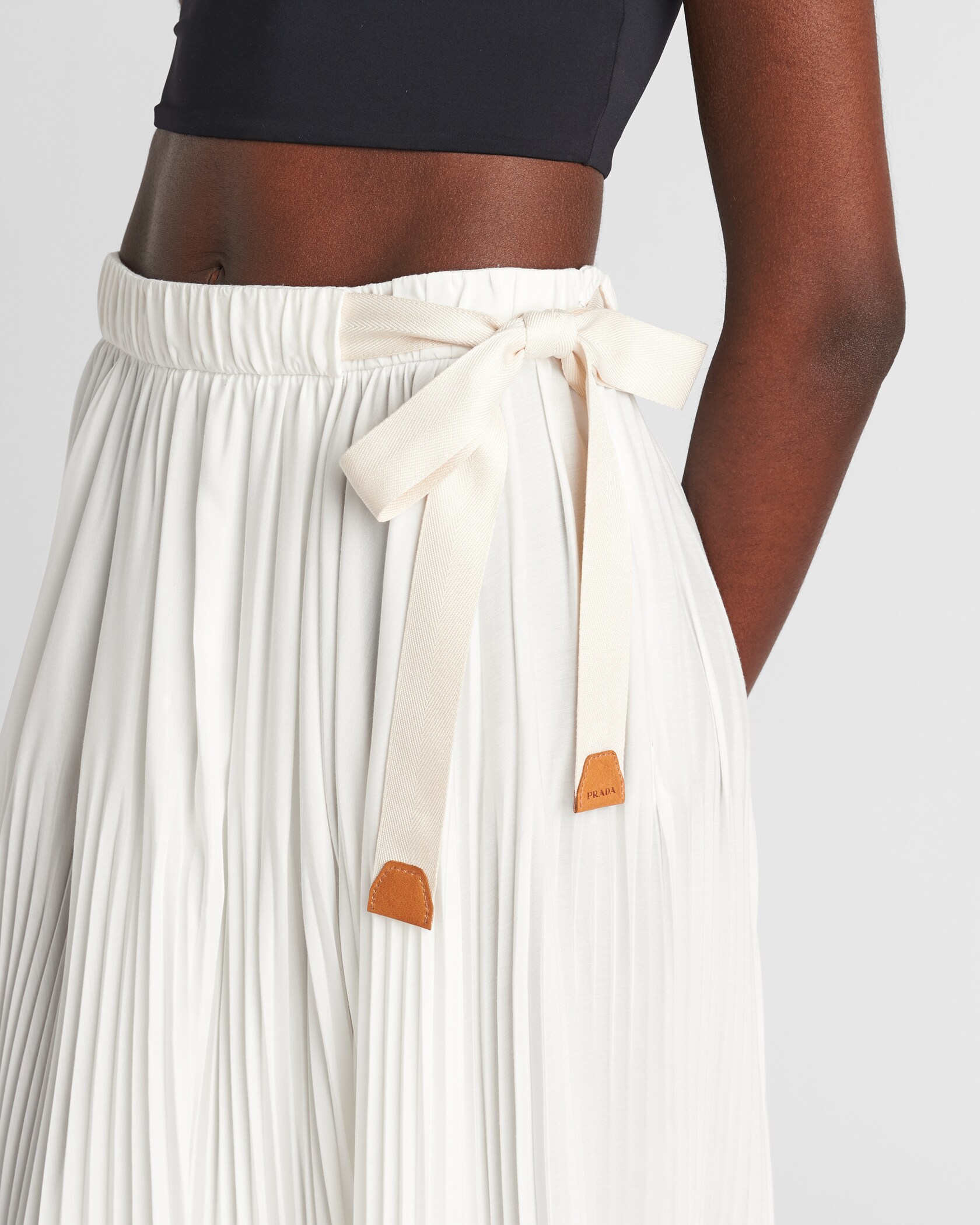 White Crêpe-de-chine Midi Skirt | PRADA