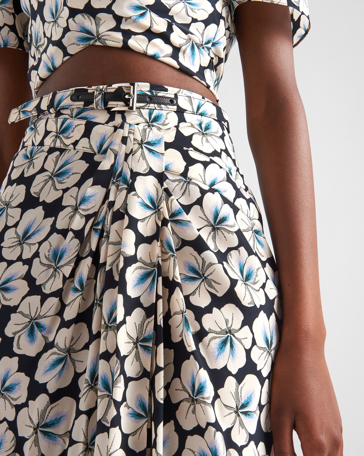 Black Printed Pongee Midi-skirt | PRADA
