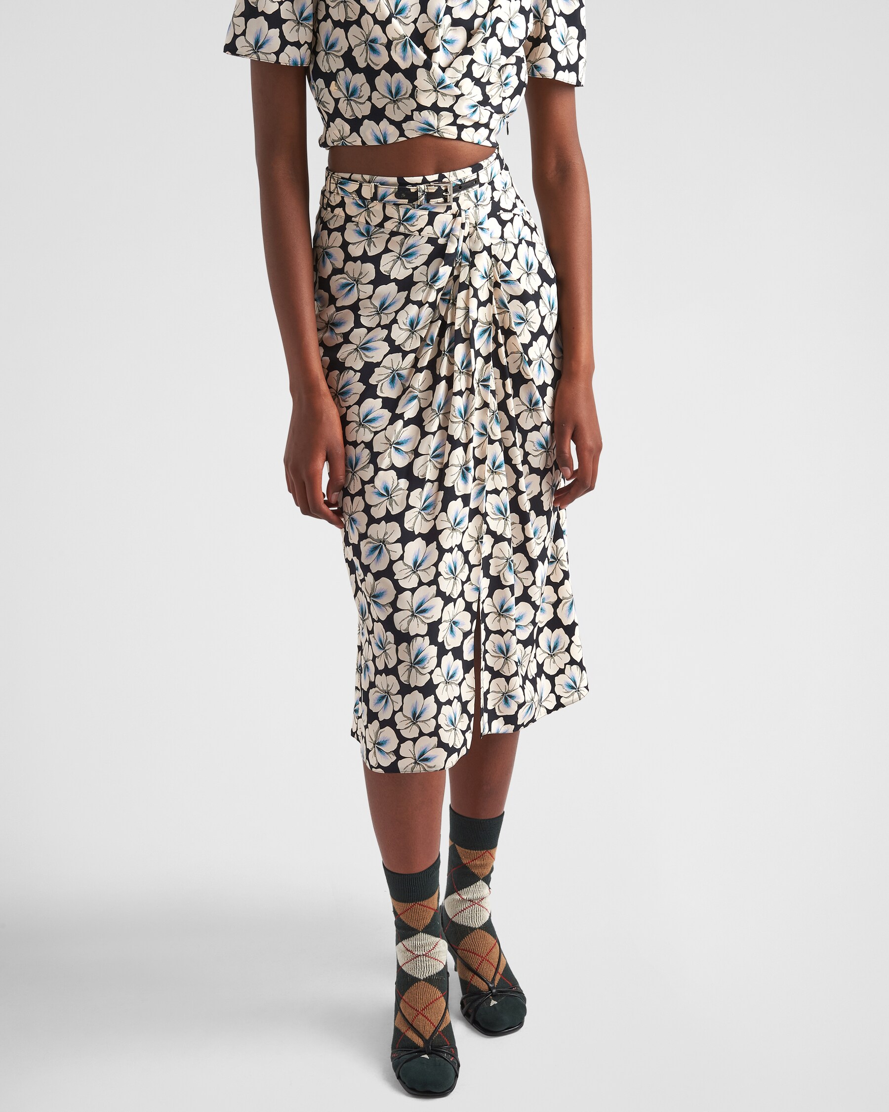 Black Printed Pongee Midi-skirt | PRADA