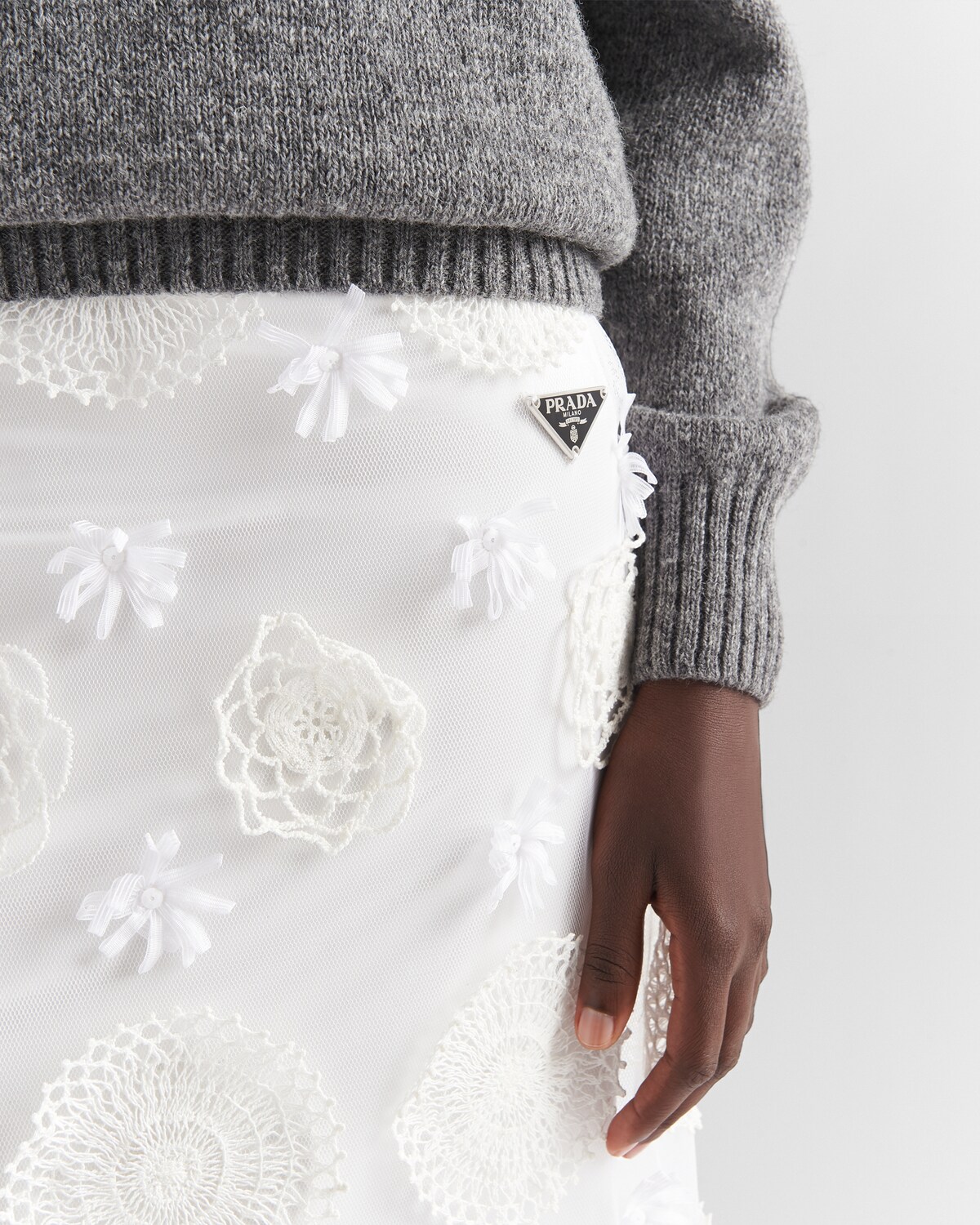 White Embroidered Duchesse Maxi-skirt | PRADA