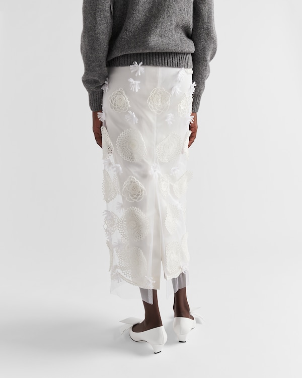 White Embroidered Duchesse Maxi-skirt | PRADA