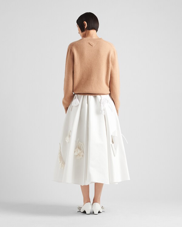 Jupe Midi En Satin Brodé Blanc | PRADA