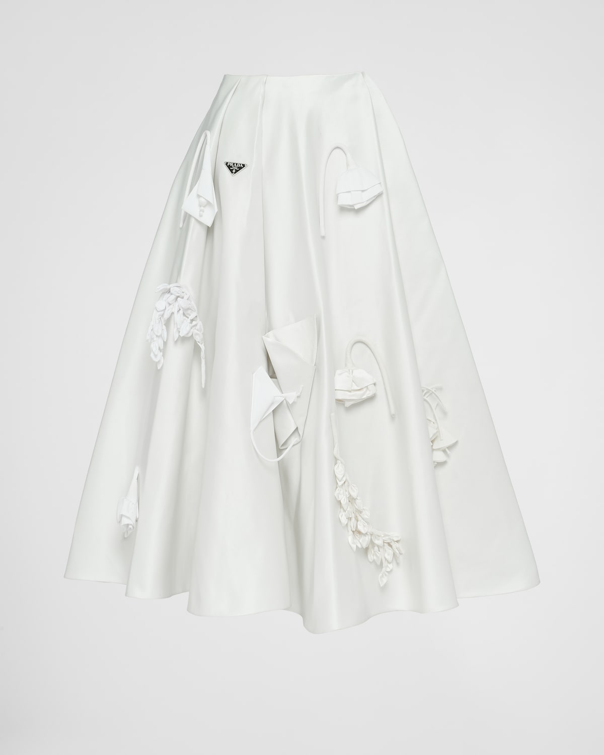 White Embroidered Satin Midi-skirt | PRADA