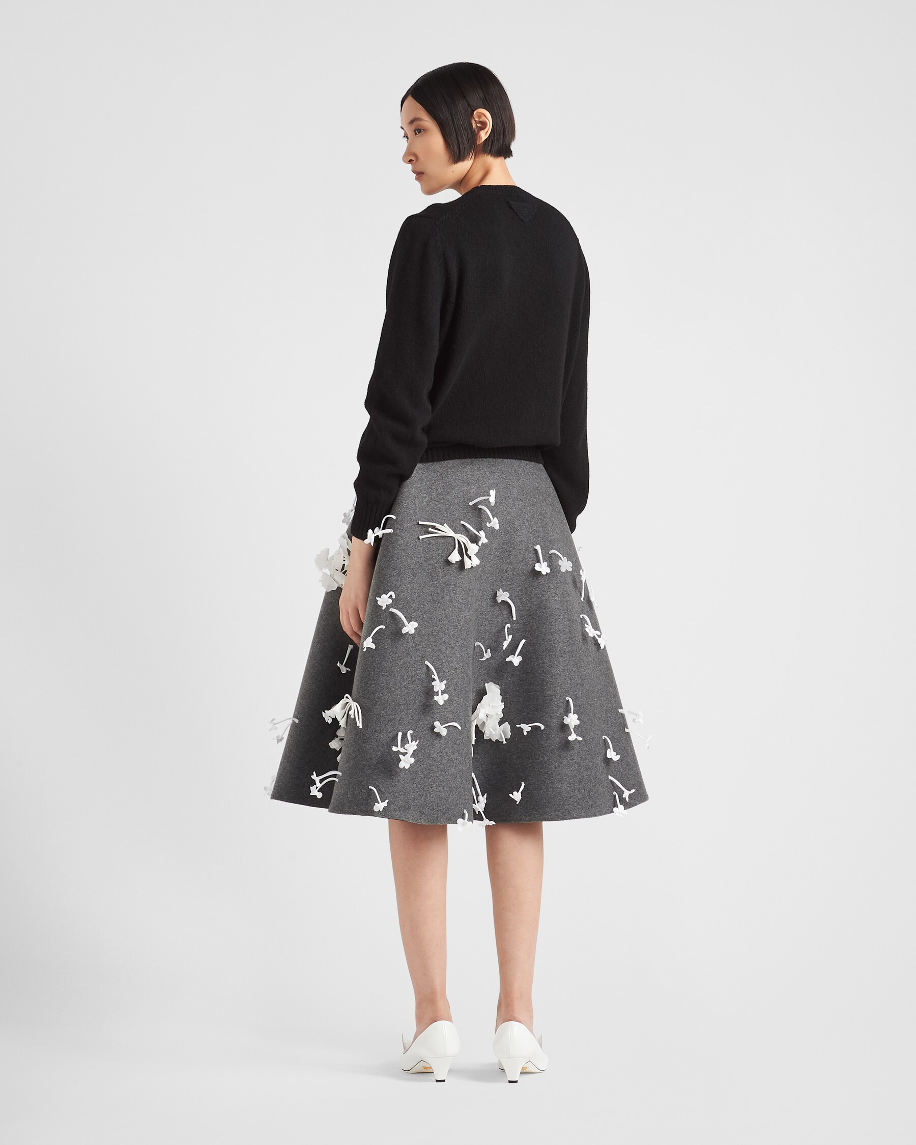 Slate Gray Embroidered Velour Midi-skirt | PRADA
