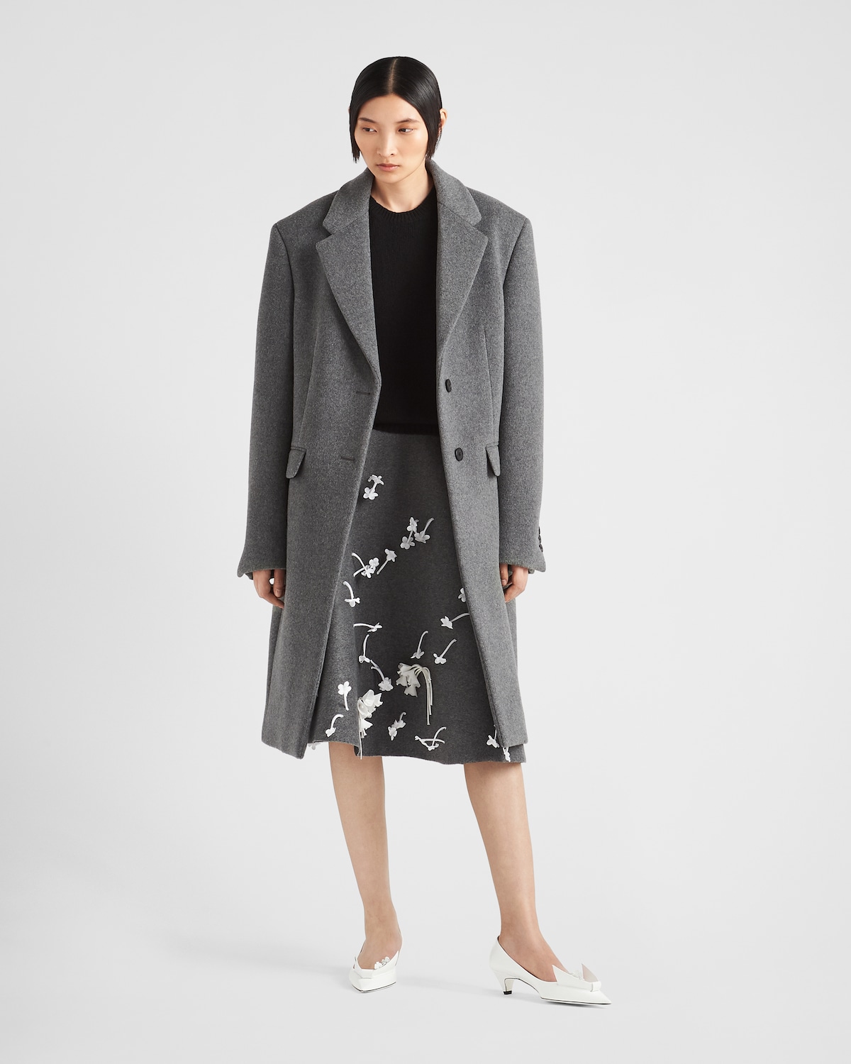 Slate Gray Embroidered Velour Midi-skirt | PRADA