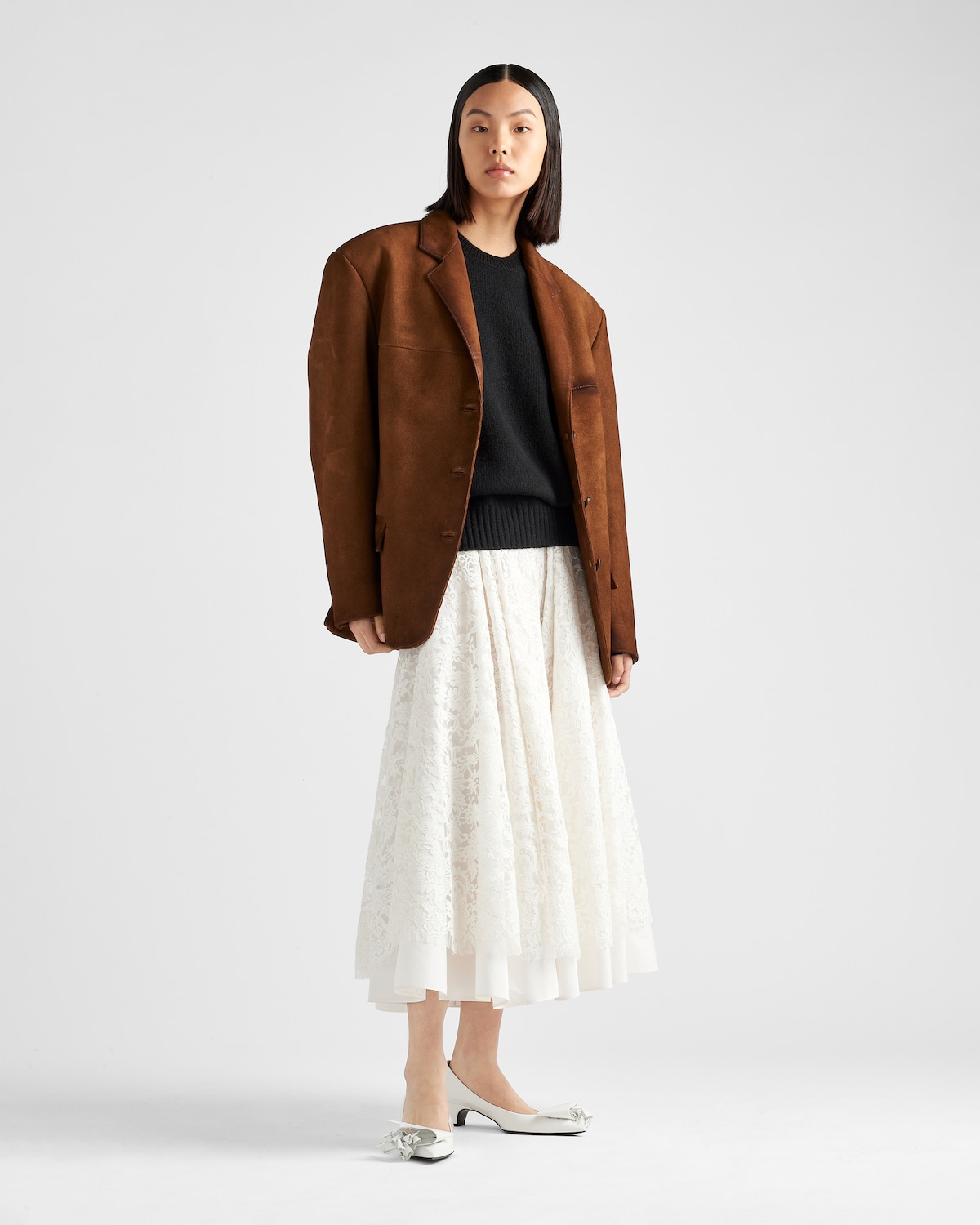 White Lace Midi-skirt | PRADA