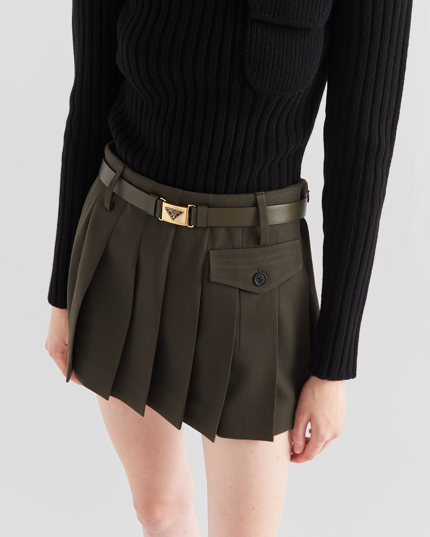 Military Green Gabardine Miniskirt | PRADA