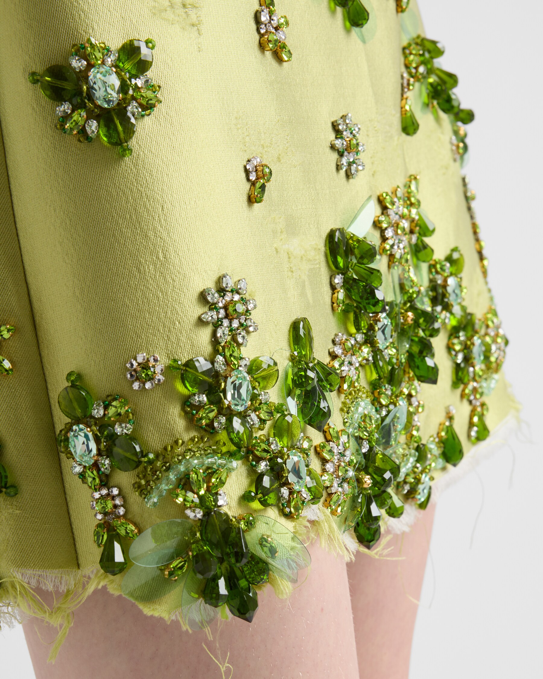 Fern Green Embroidered Silk And Wool Miniskirt | PRADA