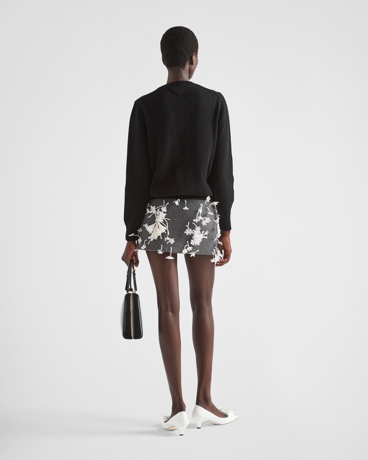 Slate Gray Embroidered Velour Miniskirt | PRADA