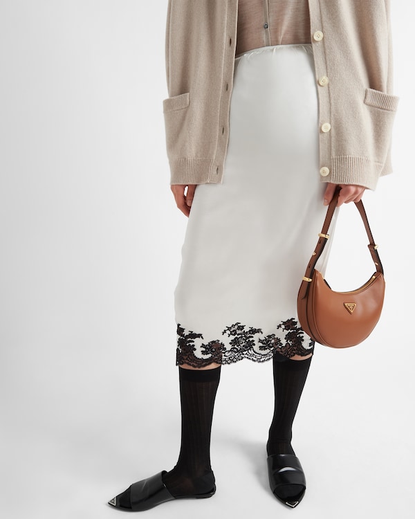 Ivory Satin Crepe And Lace Midi-skirt | PRADA