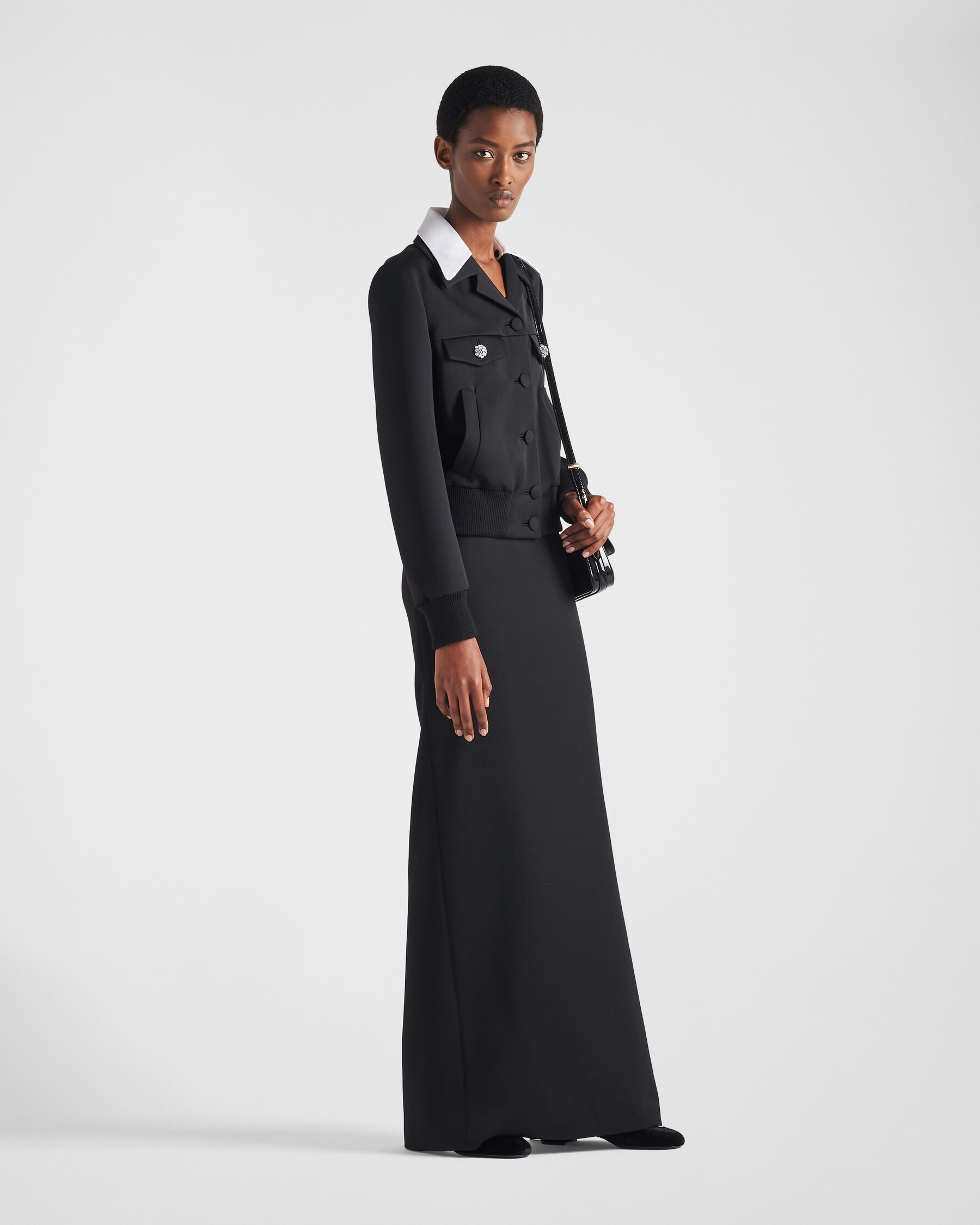 Black Long Wool Satin Skirt | PRADA