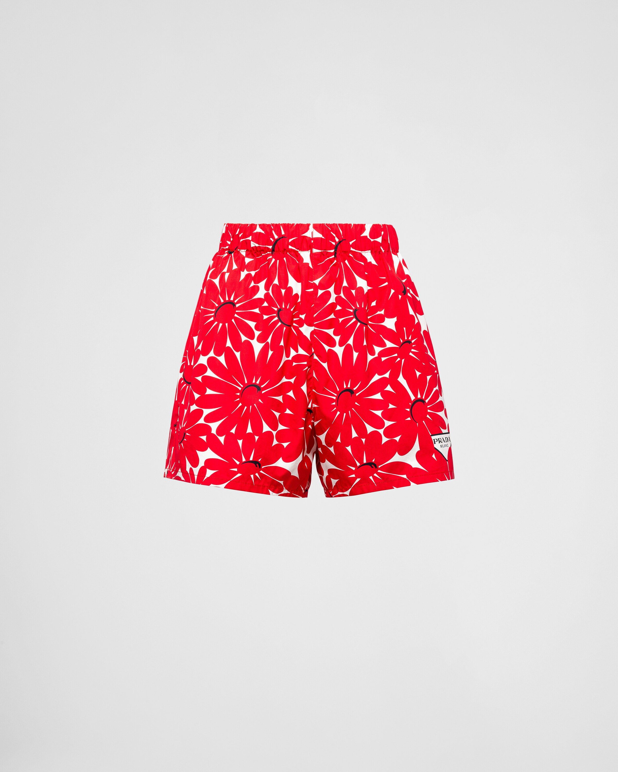 Red/white Printed poplin shorts | Prada