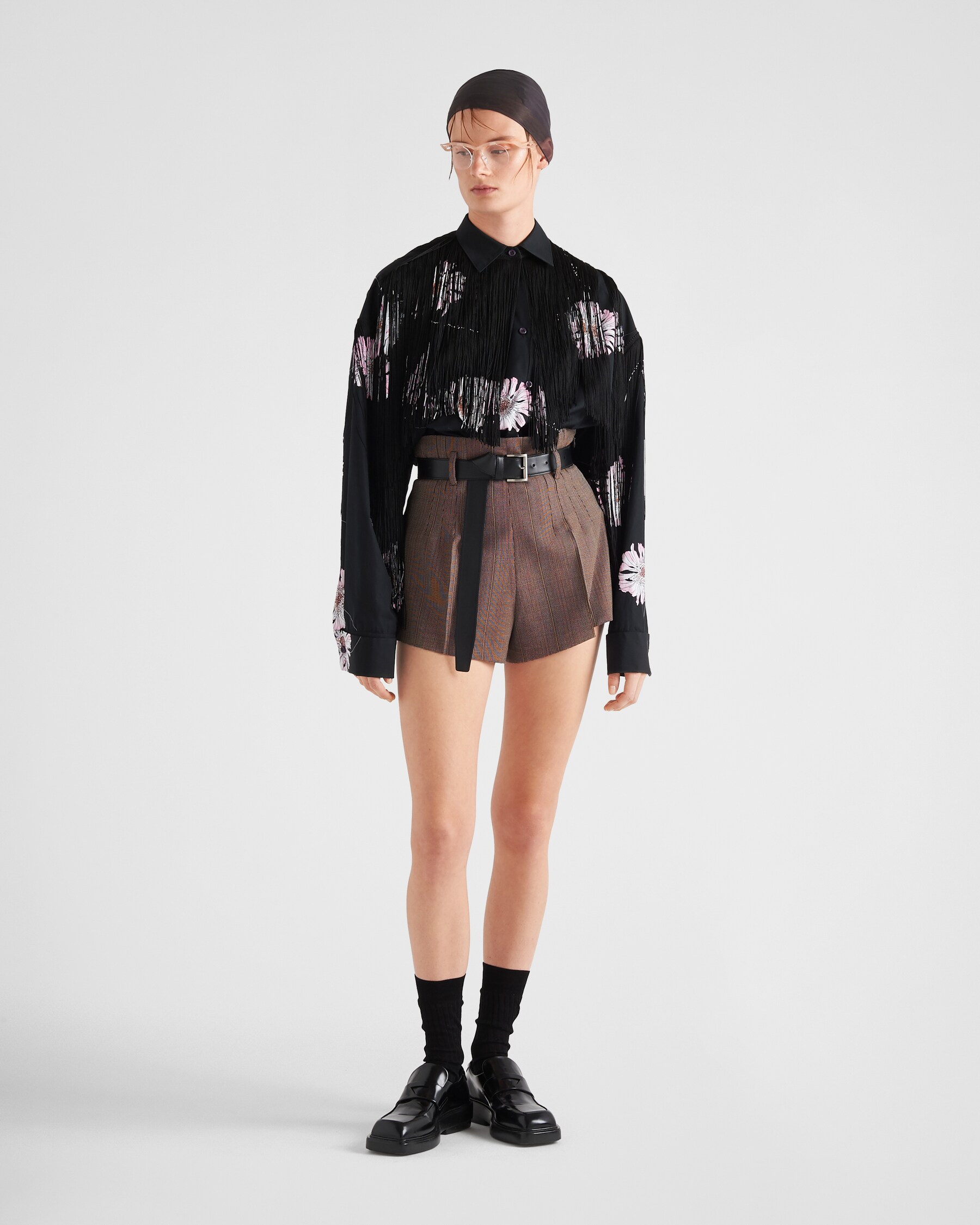 Tobacco Pinstripe Wool Shorts | PRADA