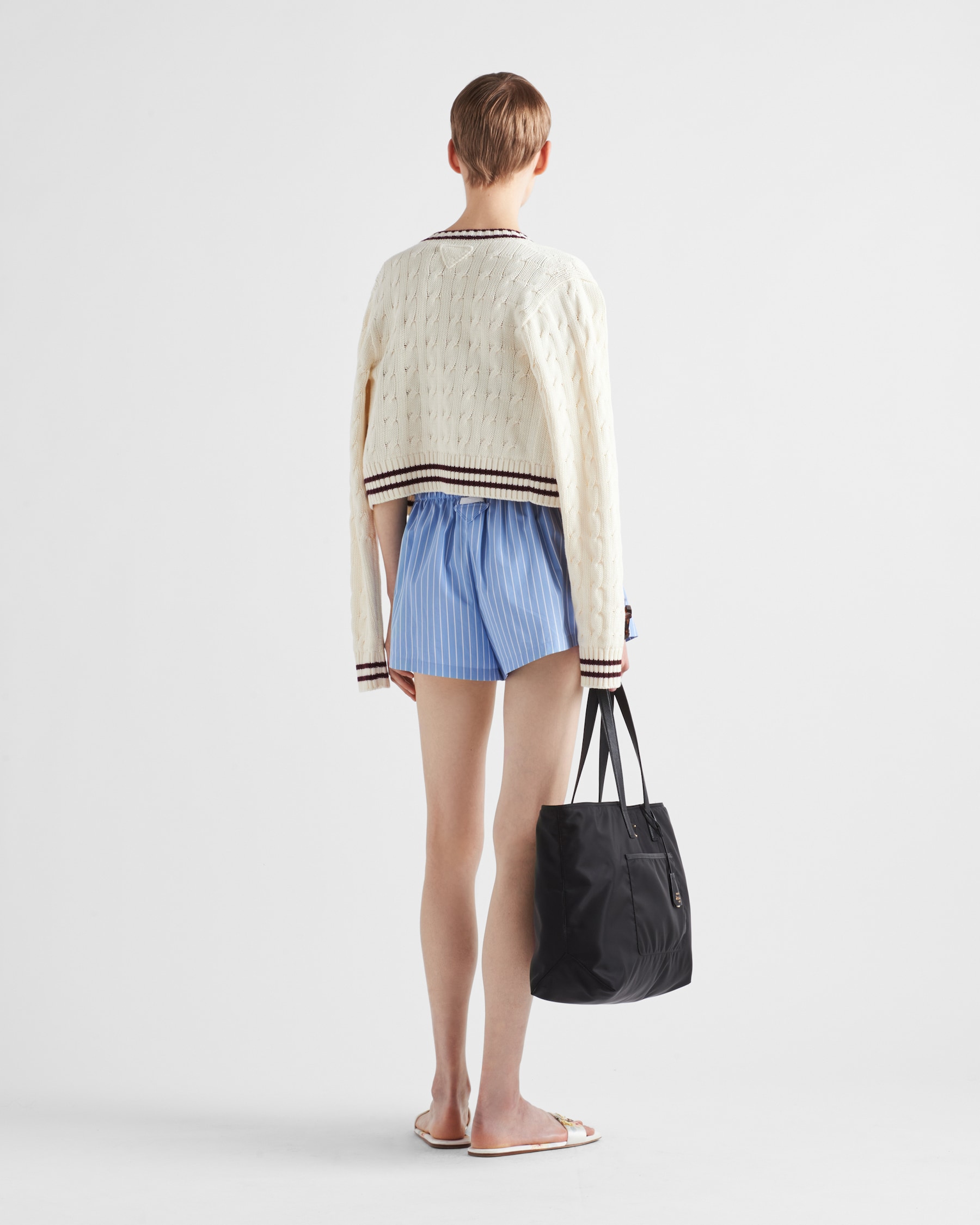 Sapphire Blue Striped Poplin Shorts | PRADA
