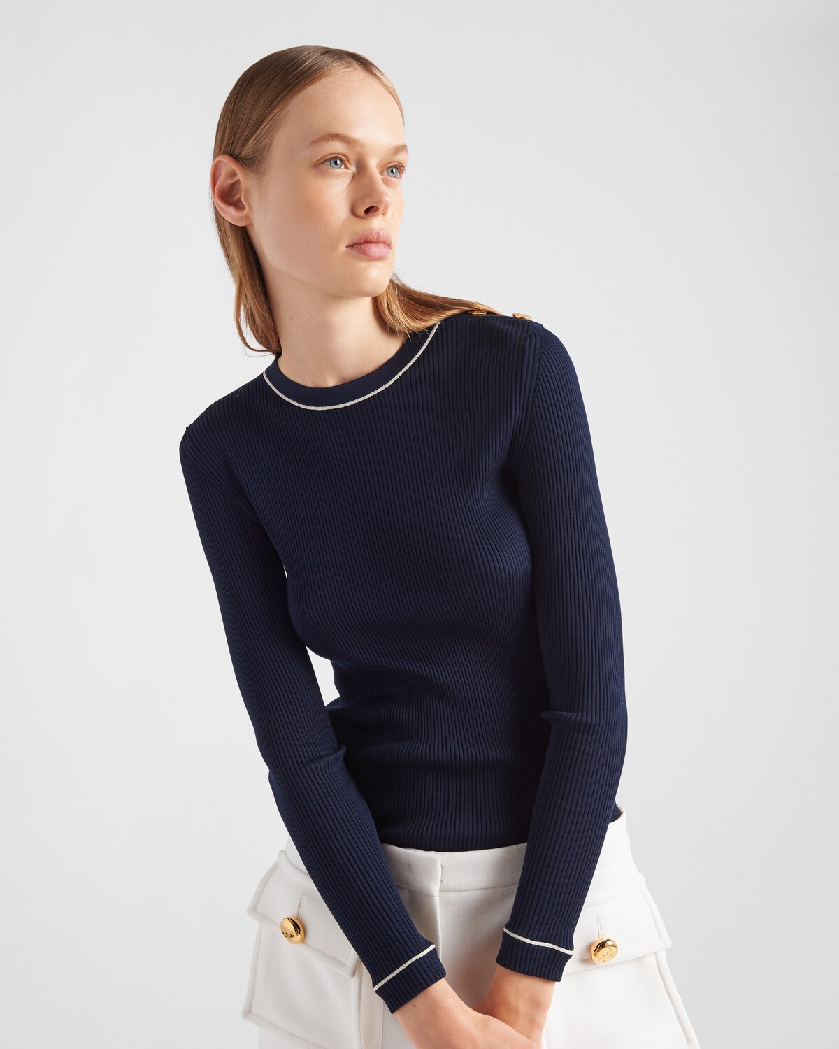 Navy Silk Crew-neck Sweater | PRADA
