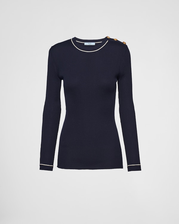 Navy Silk Crew-neck Sweater | PRADA