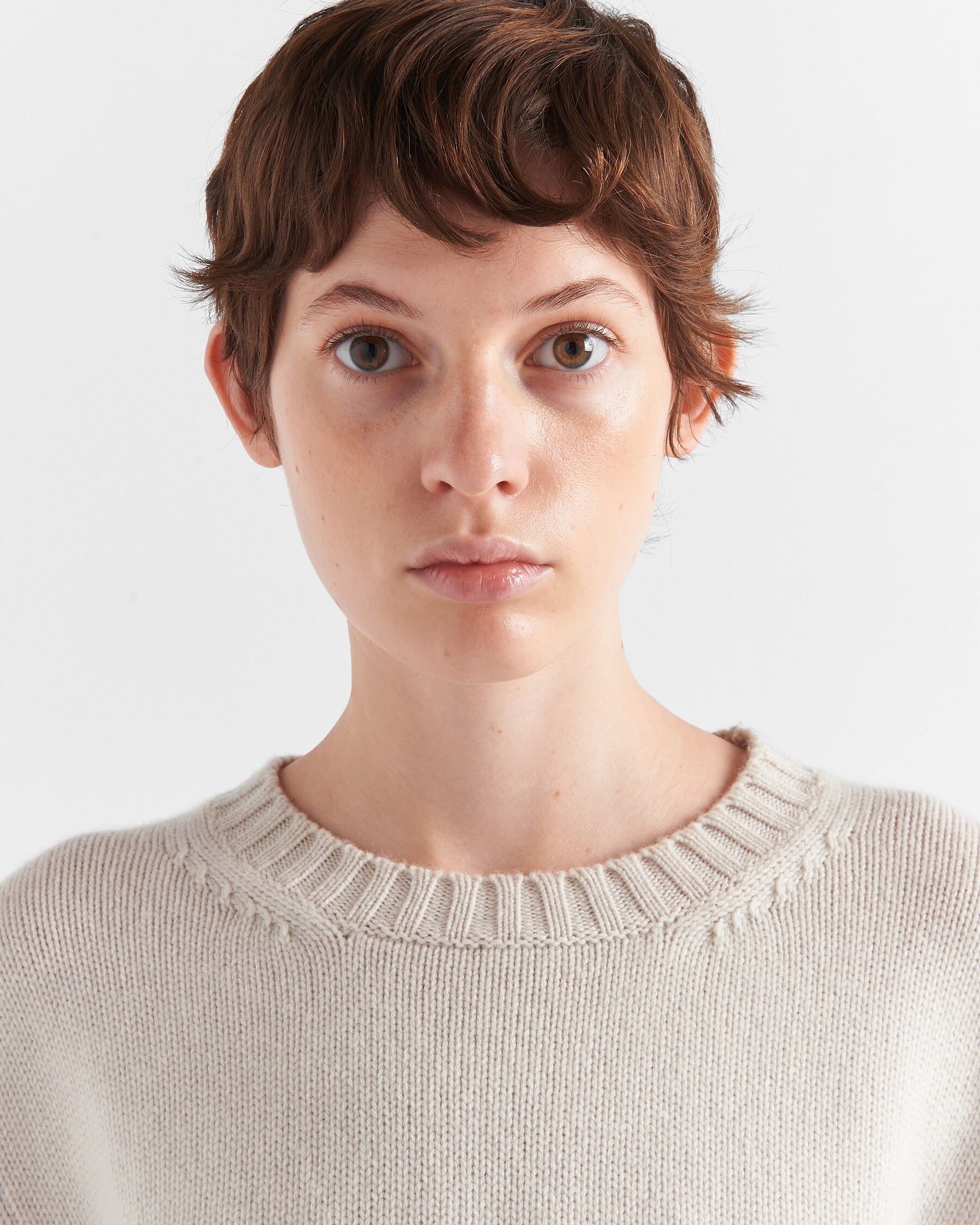 Chalk White Wool And Cashmere Crew-neck Sweater | PRADA