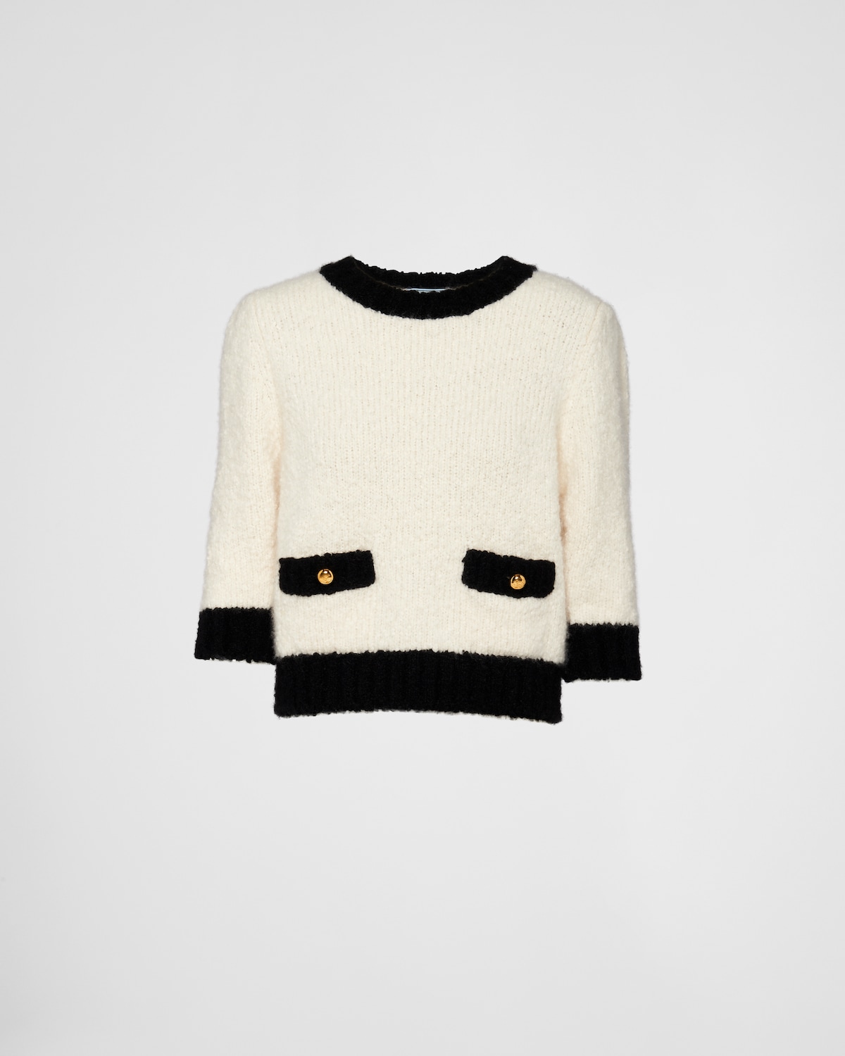 White/black Cashmere And Silk Crew-neck Sweater | PRADA