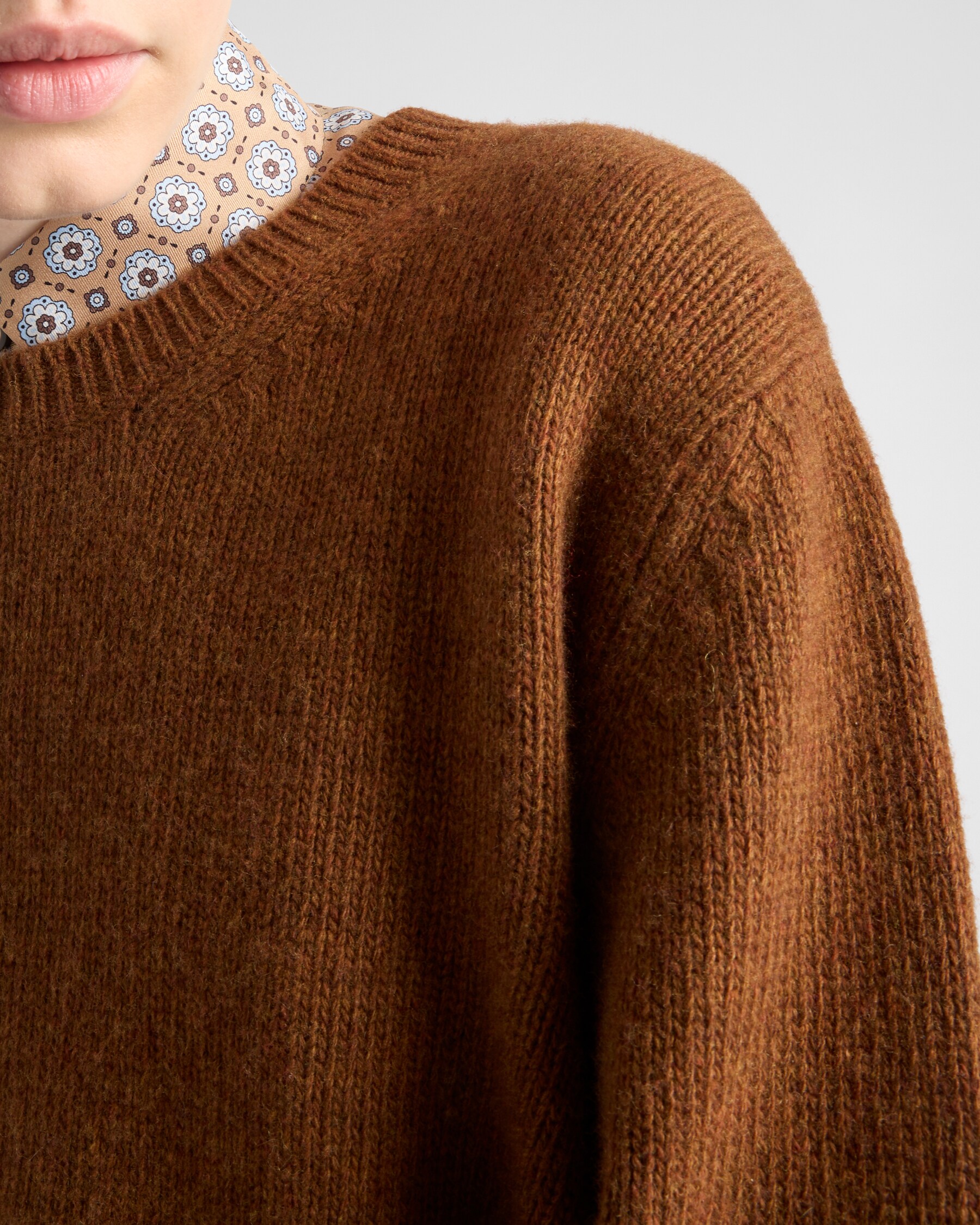 Tobacco Wool And Cashmere Crew-neck Sweater | PRADA
