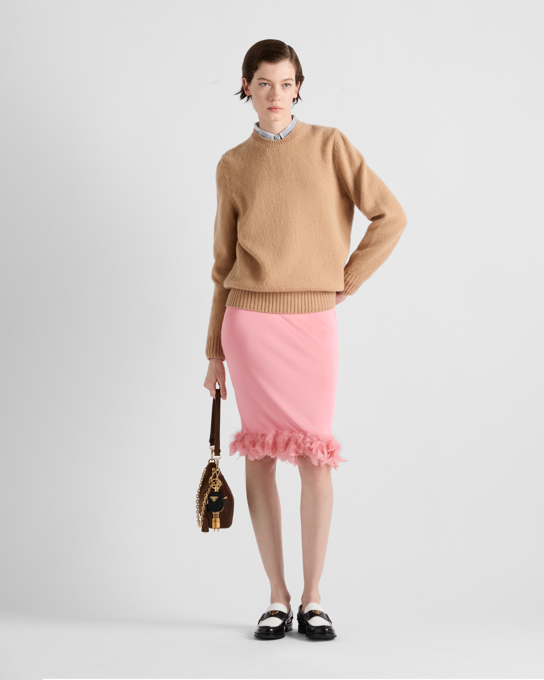 Camel Brown Wool And Cashmere Crew-neck Sweater | PRADA - United States