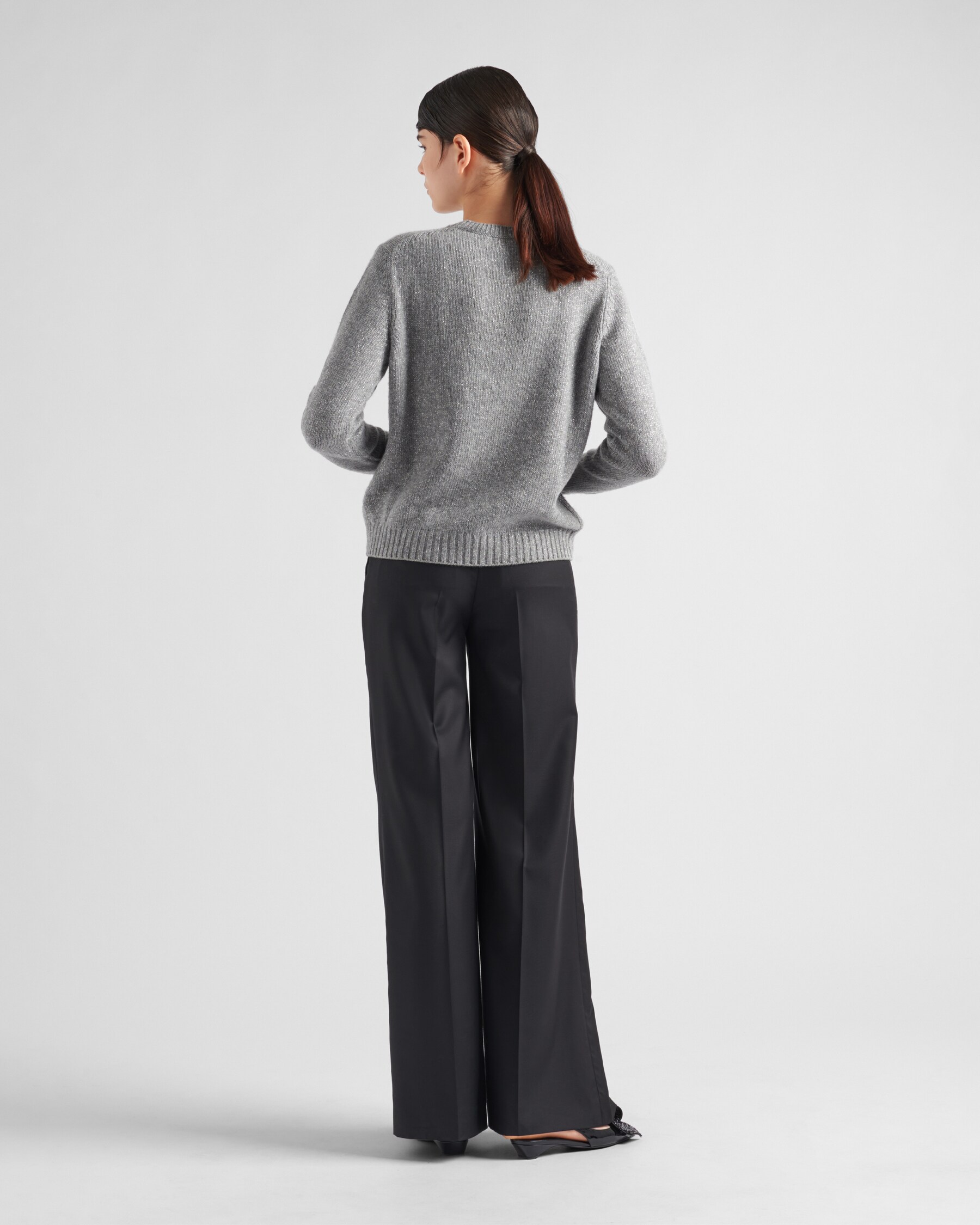 Grey/silver Wool, Cashmere And Lamé Crew-neck Sweater | PRADA