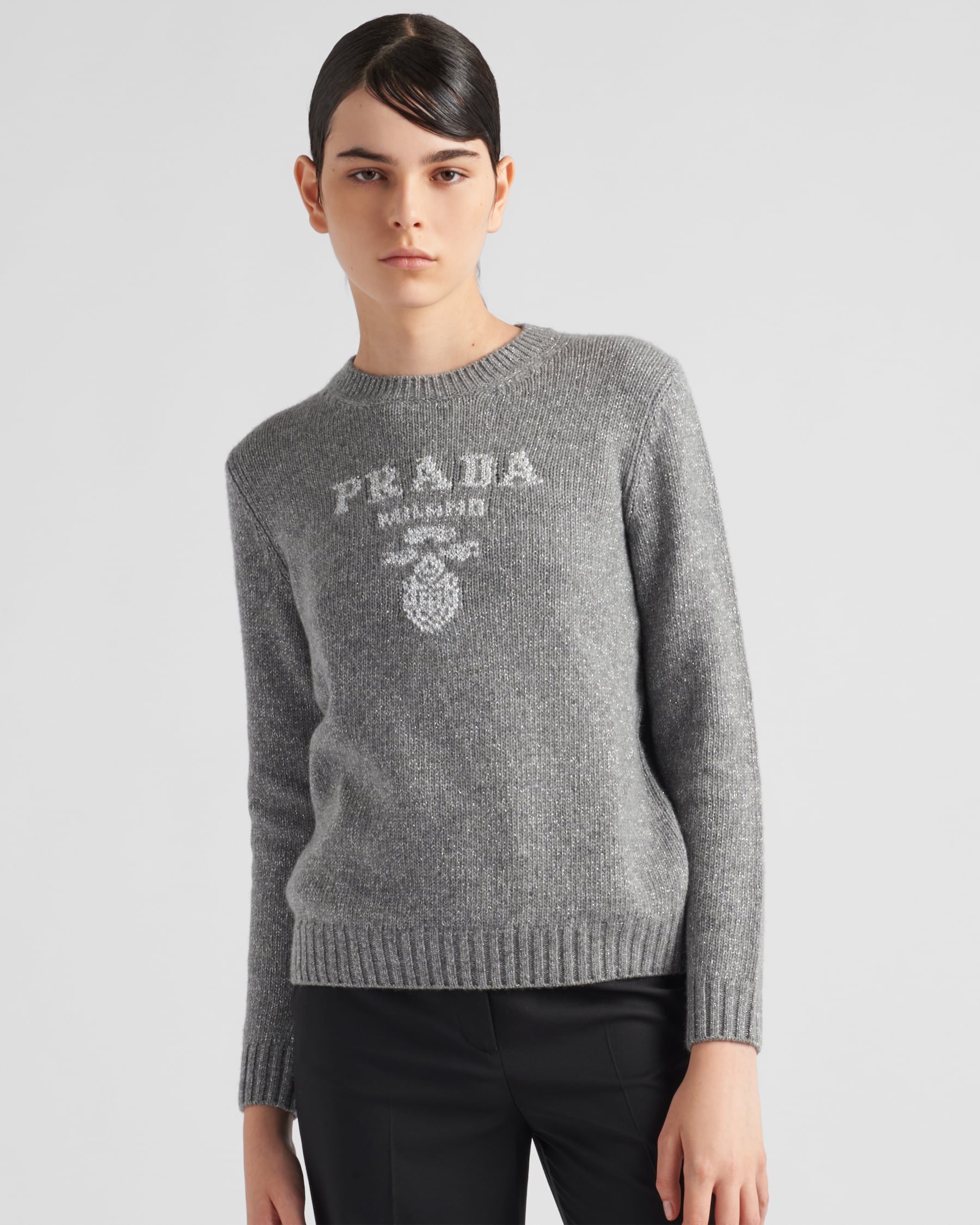Grey/silver Wool, Cashmere And Lamé Crew-neck Sweater | PRADA