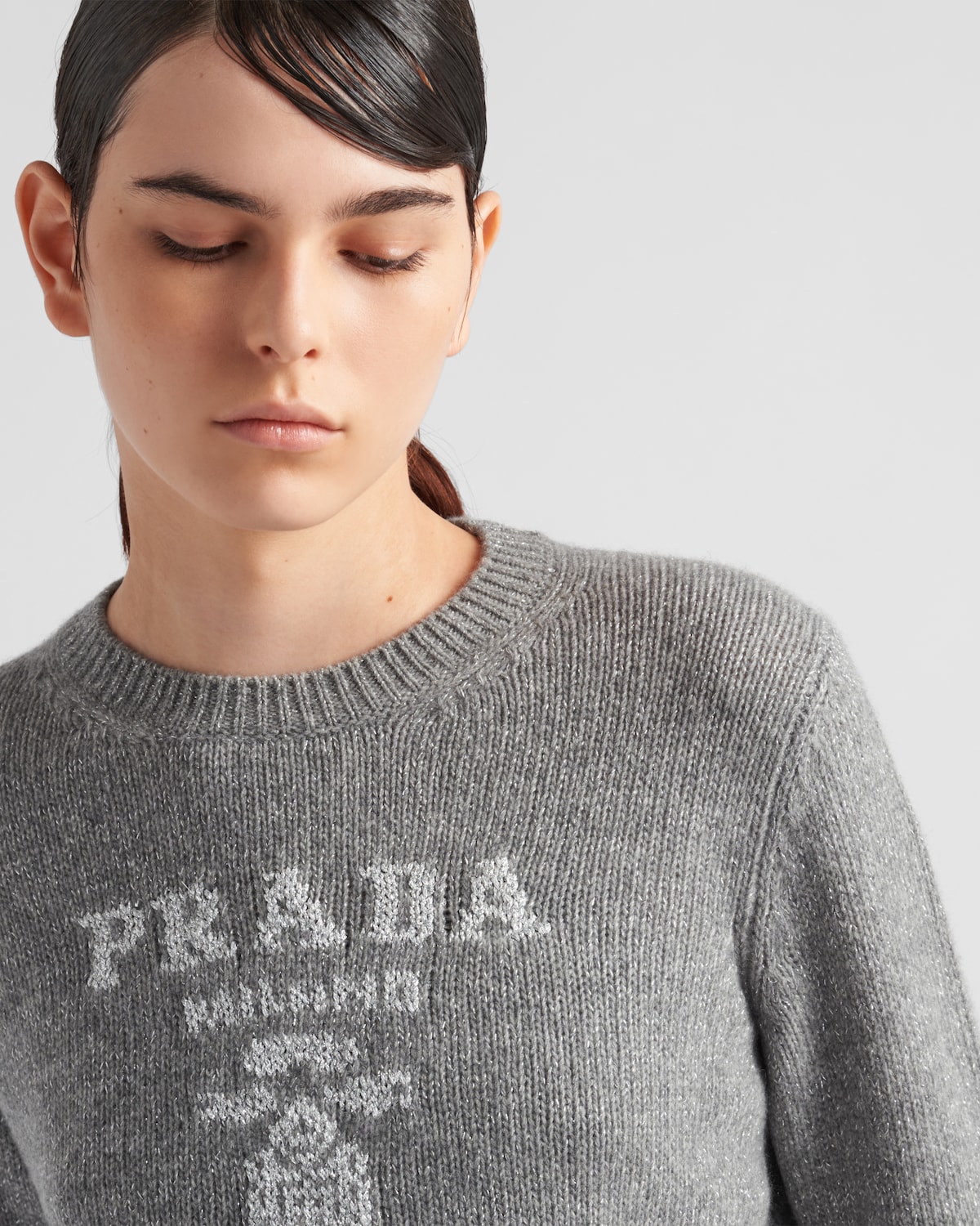 Grey/silver Wool, Cashmere And Lamé Crew-neck Sweater | PRADA