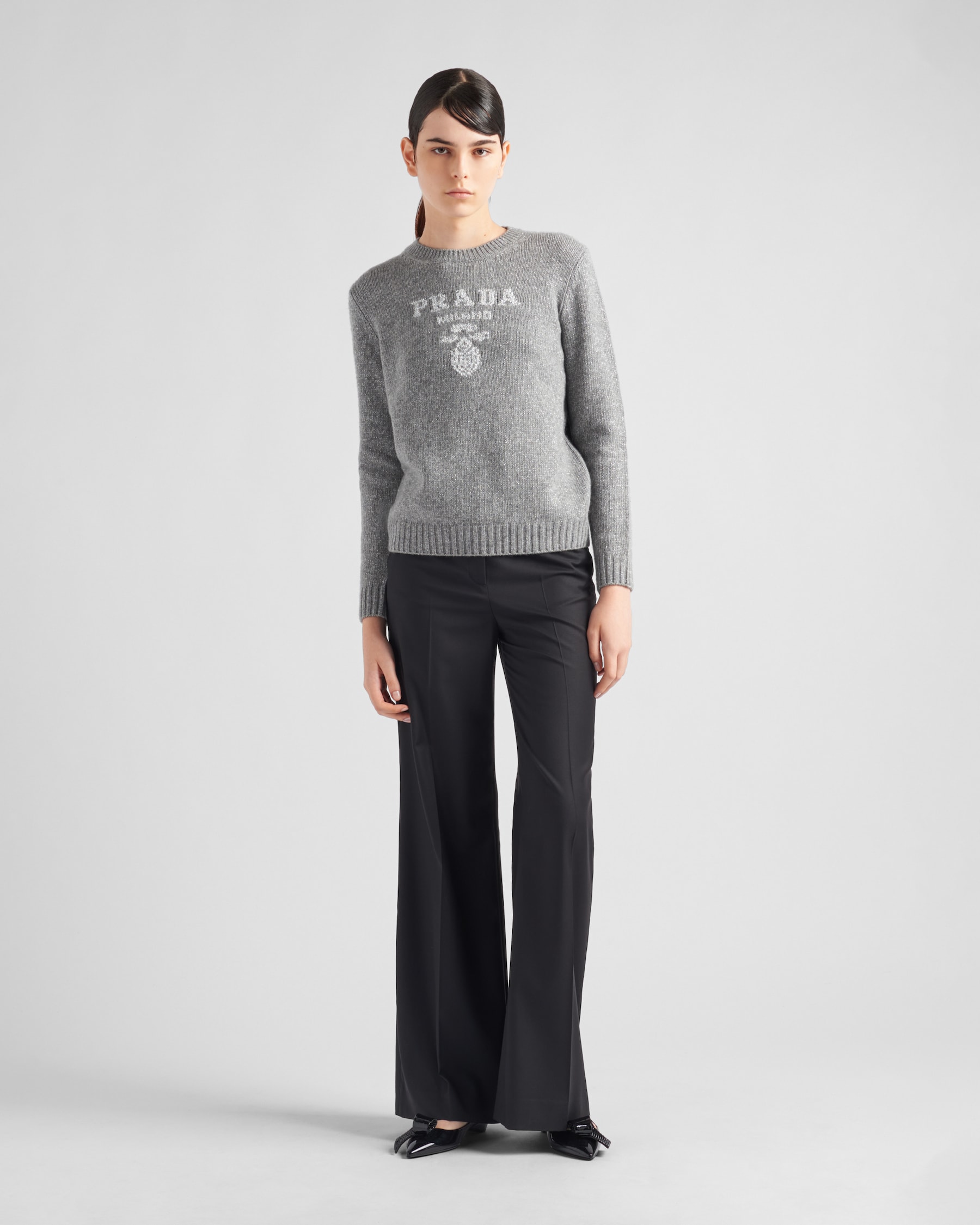 Grey/silver Wool, Cashmere And Lamé Crew-neck Sweater | PRADA
