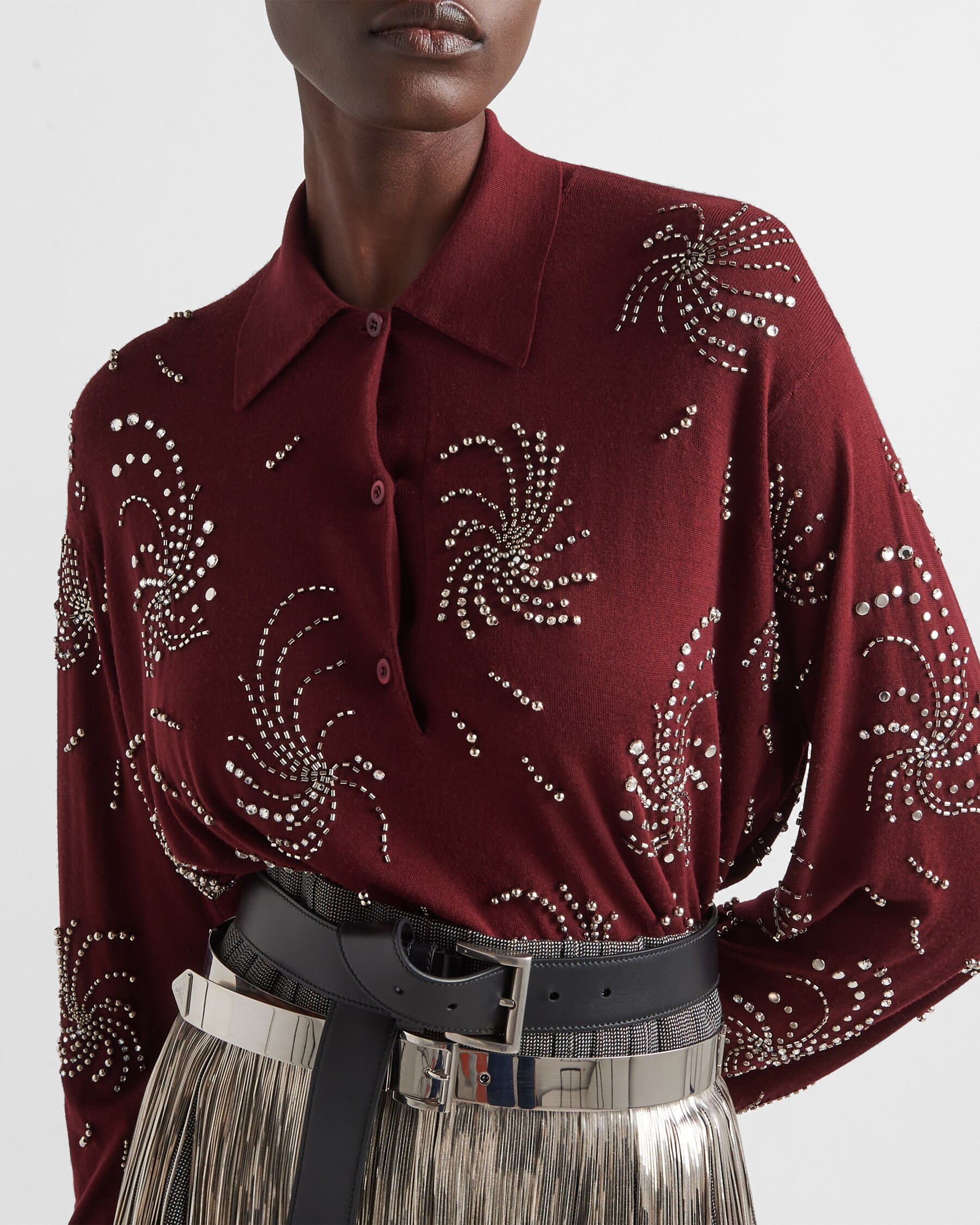 Amaranth Red/maize Yellow Embroidered Cashmere Polo Shirt | PRADA