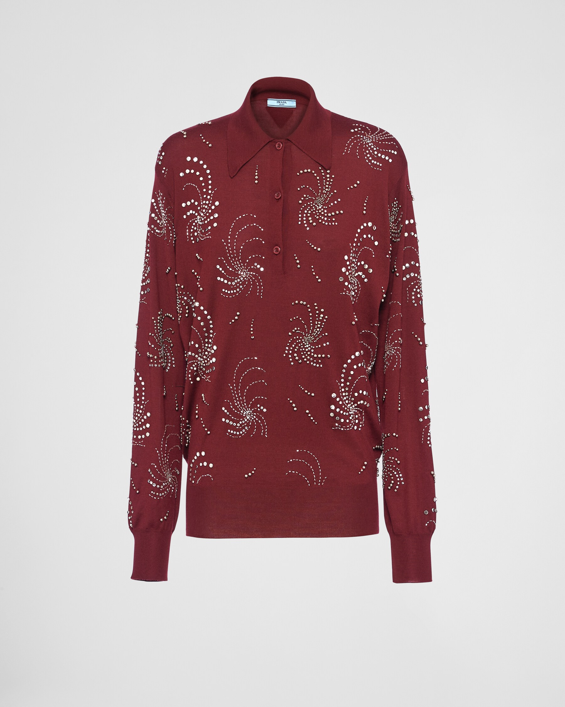 Amaranth Red/maize Yellow Embroidered Cashmere Polo Shirt | PRADA