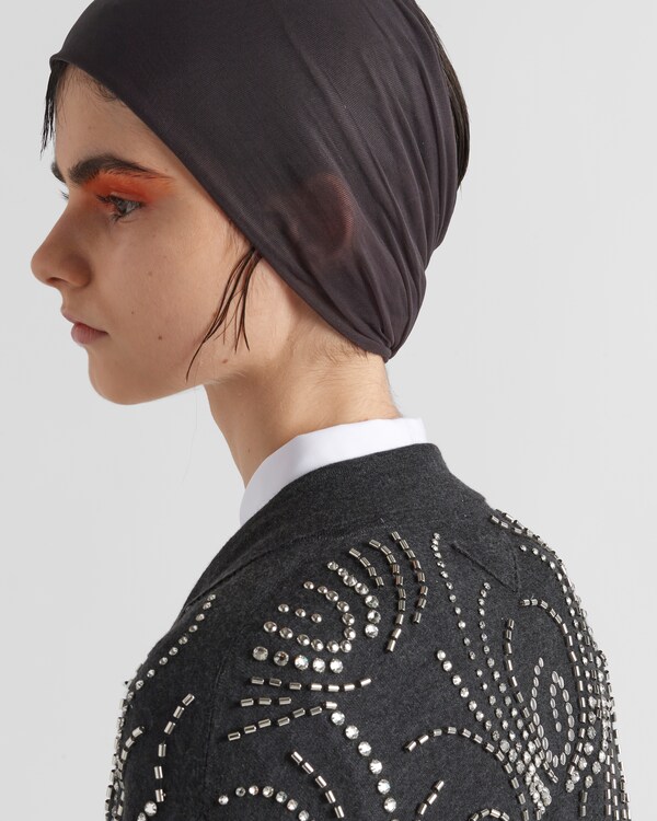 Anthracite Gray Cashmere Polo Shirt With Embroidery | PRADA