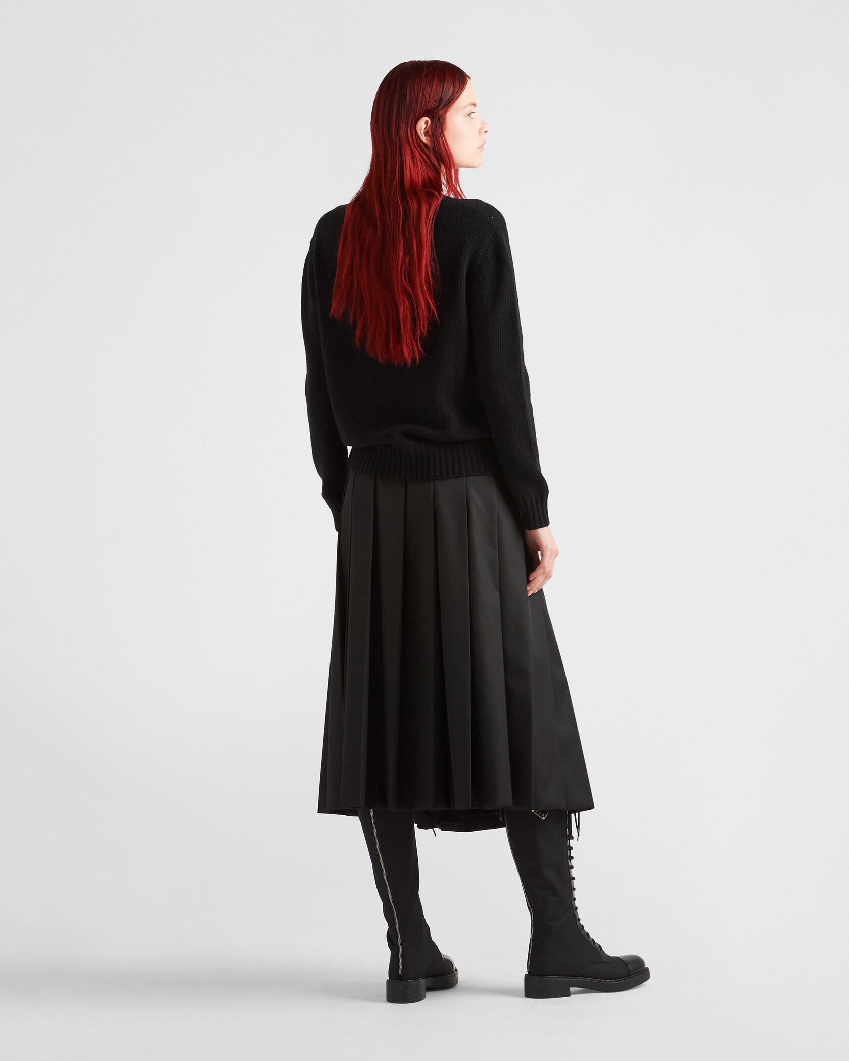 Black Cashmere And Wool Prada Logo Crew-neck Sweater | PRADA