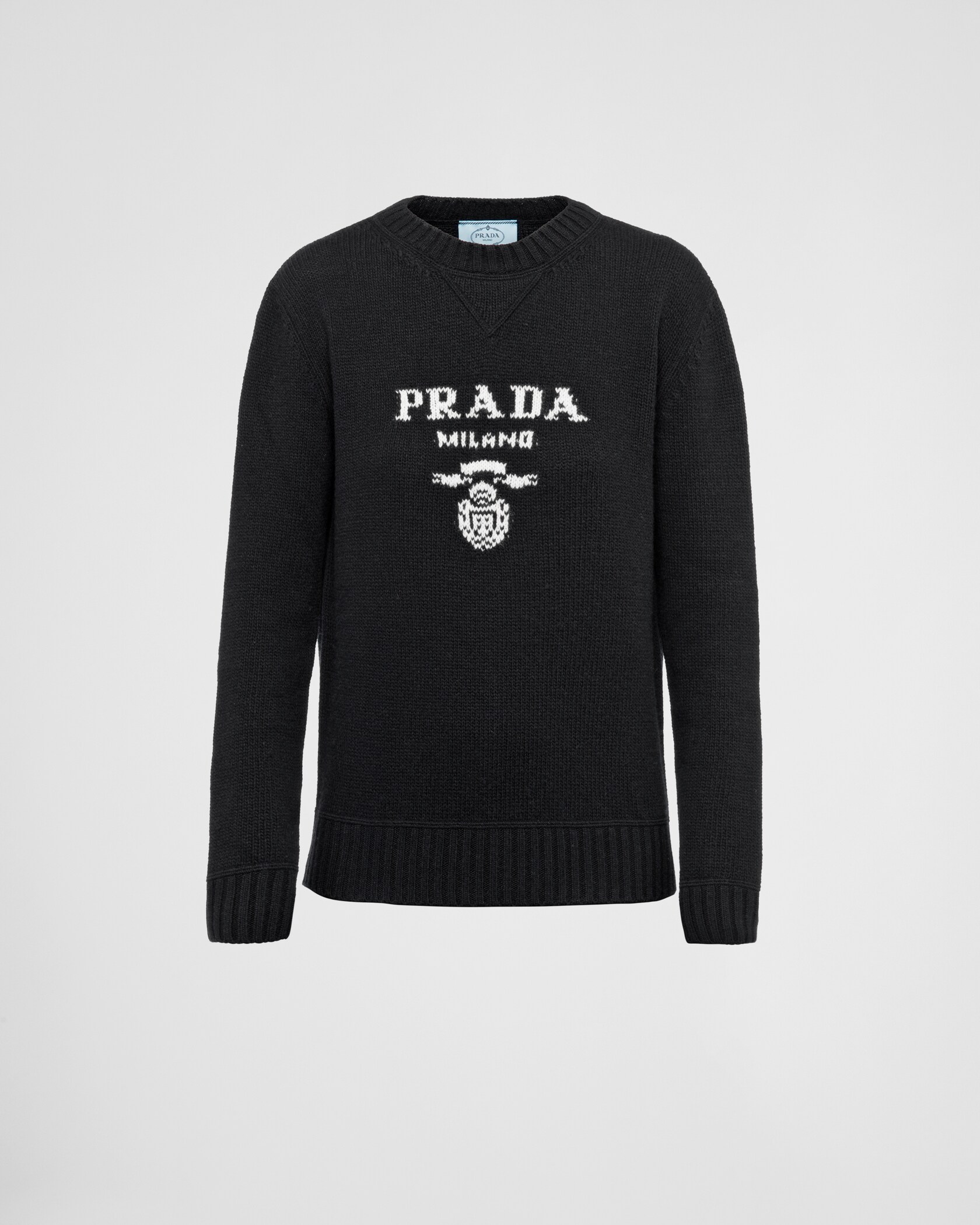 Black Cashmere And Wool Prada Logo Crew-neck Sweater | PRADA