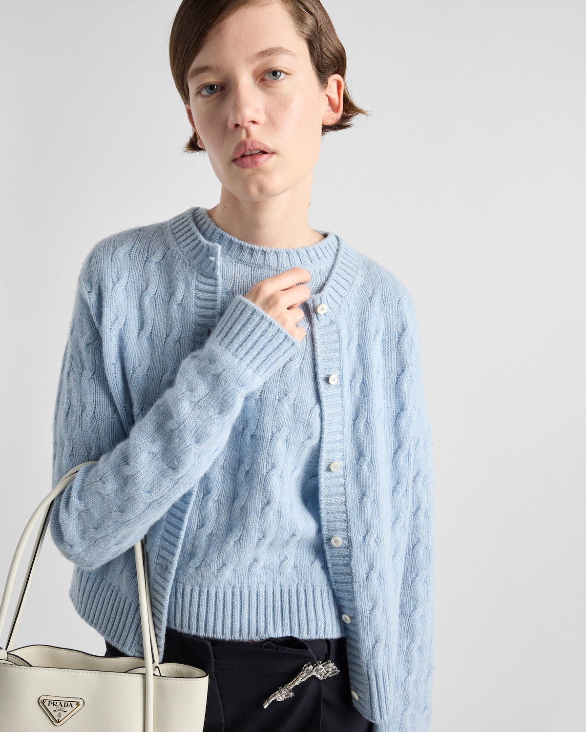 Sapphire Blue Cable-knit Re-cashmere Sweater | PRADA
