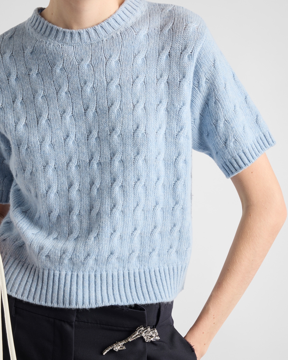 Sapphire Blue Cable-knit Re-cashmere Sweater | PRADA - United States