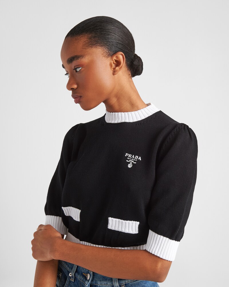 Black/white Cotton Crew-neck Sweater | PRADA