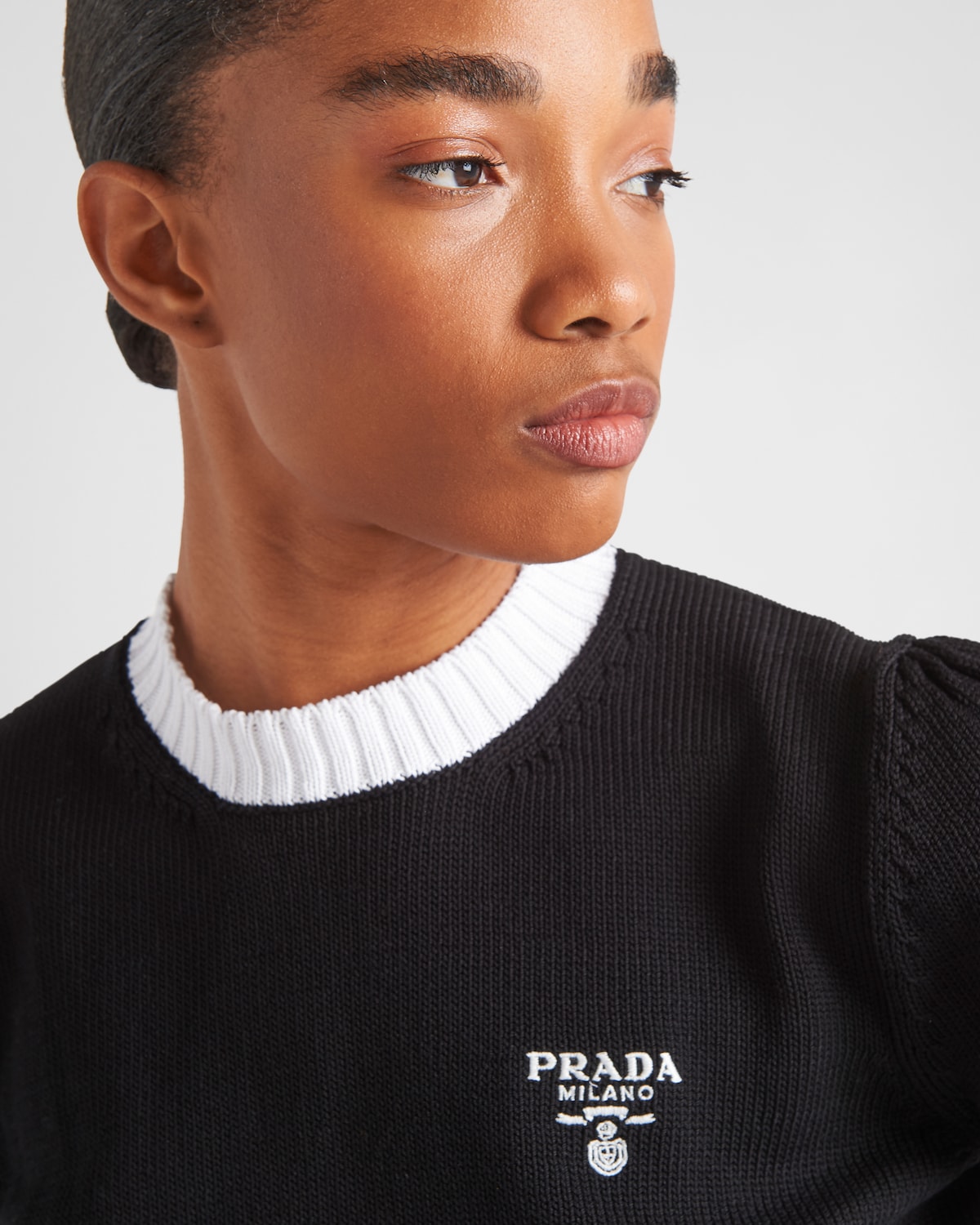 Black/white Cotton Crew-neck Sweater | PRADA
